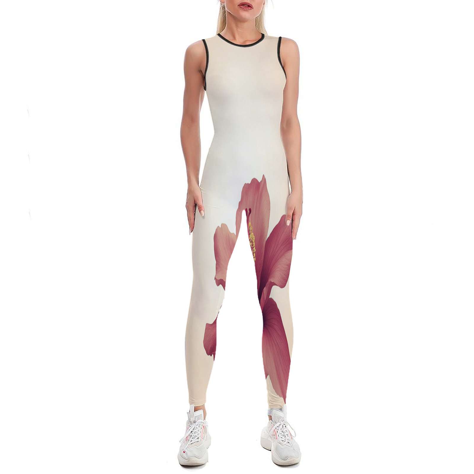 Beautiful Pink Hibiscus Flower Bloom Women's One Piece Yoga Jumpsuits ...