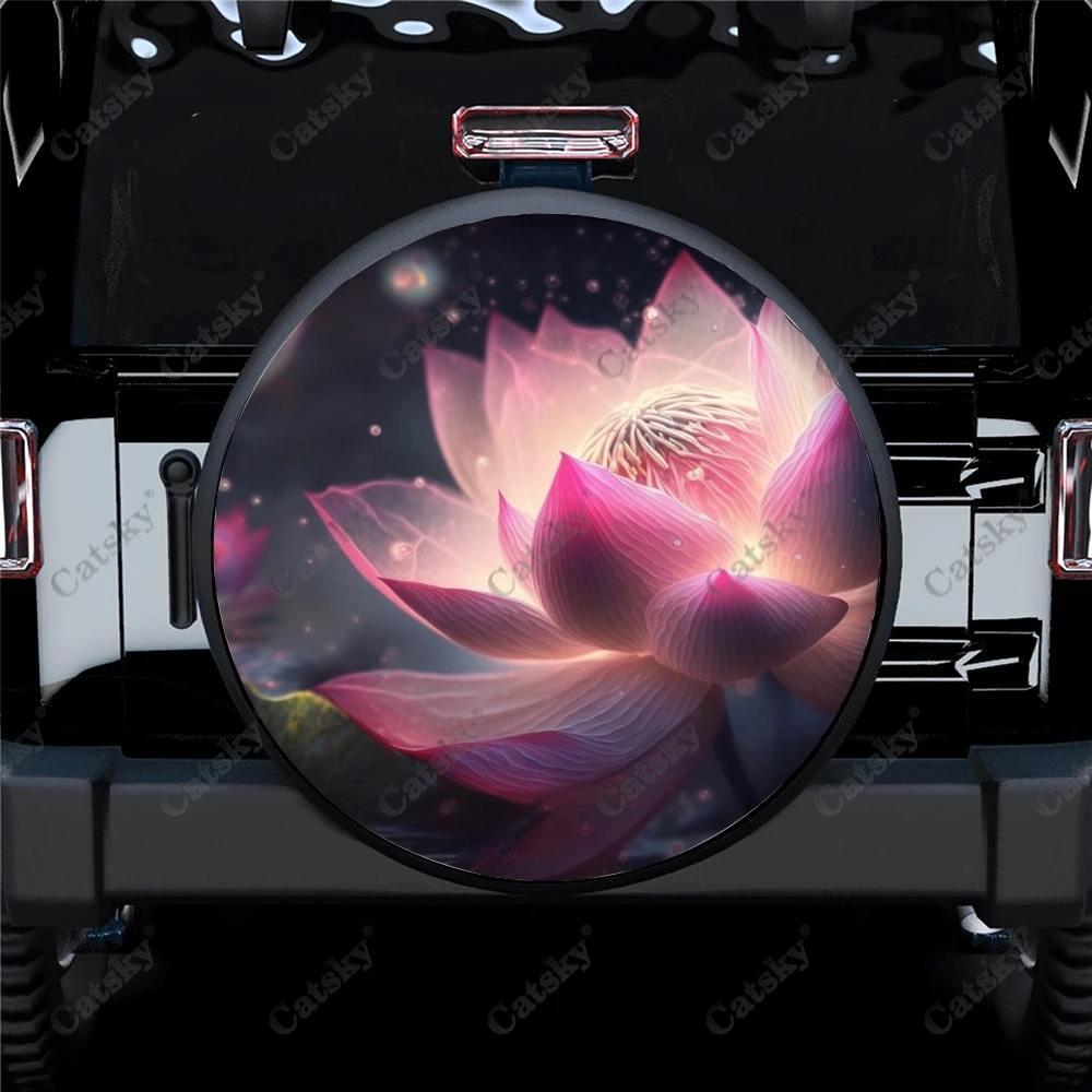 Beautiful Pink Lotus Flower Polyester Universal Spare Wheel Tire Cover ...