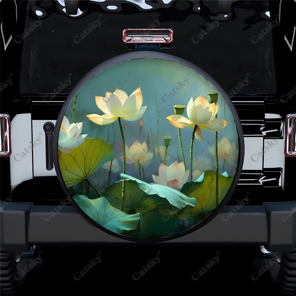 Beautiful Pink Lotus Flower Polyester Universal Spare Wheel Tire Cover ...
