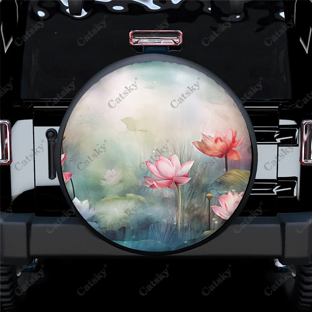 Beautiful Pink Lotus Flower Polyester Universal Spare Wheel Tire Cover ...