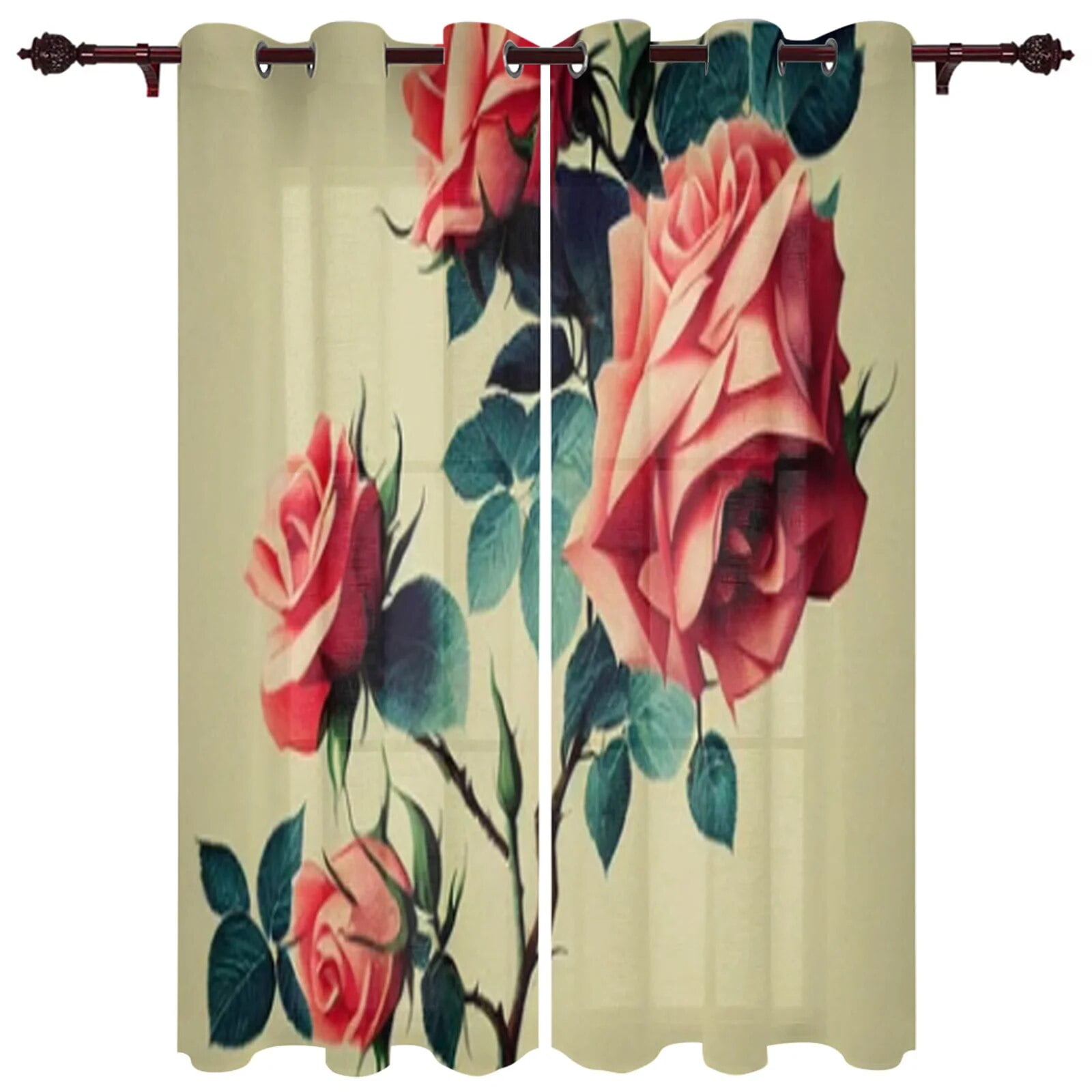 Beautiful Pink Roses Window Curtains For Living Room Luxury Bedroom ...