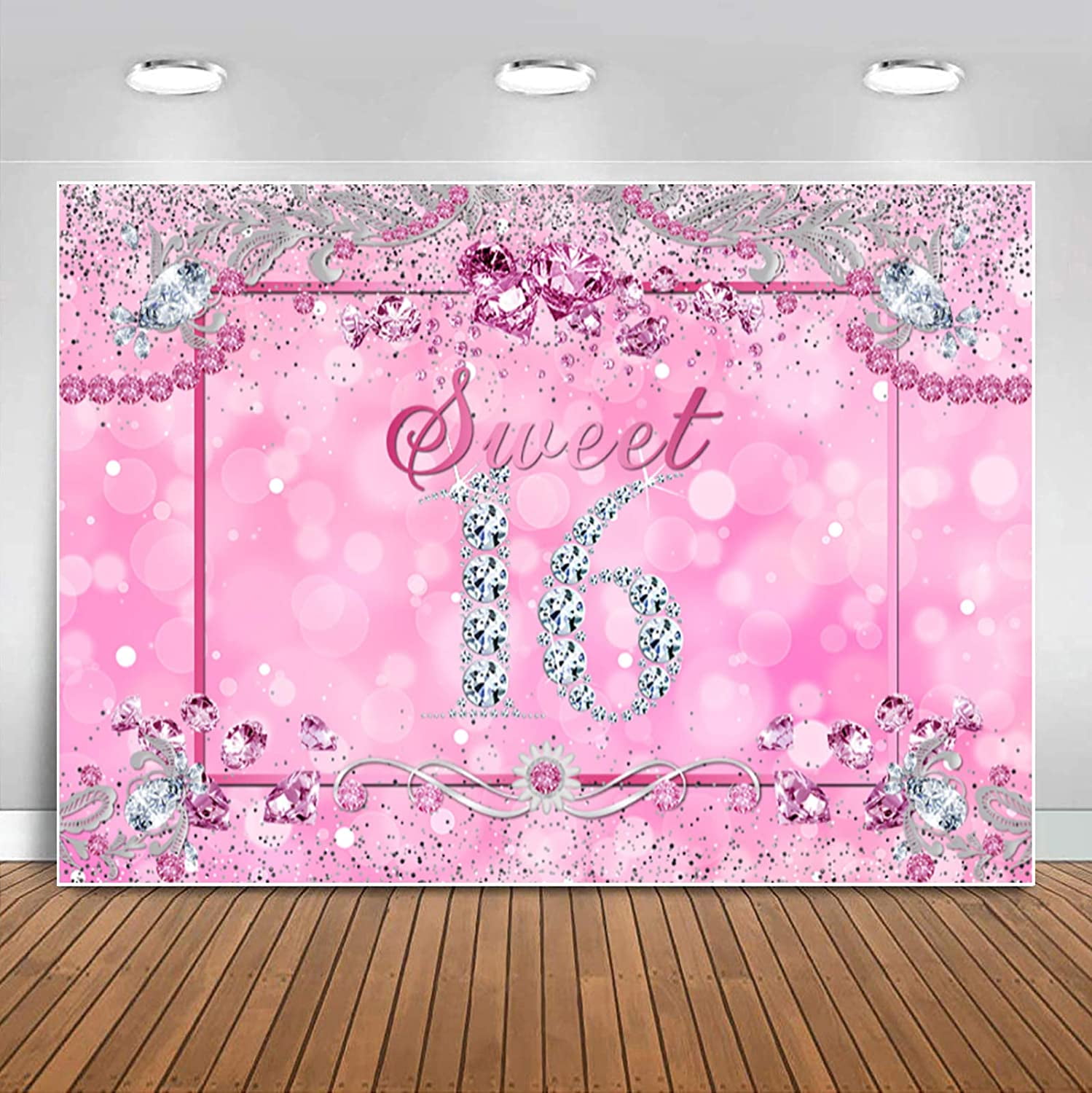 Beautiful Pink Sweet 16 Backdrop Glitter Silver and Purple Diamond 16th ...