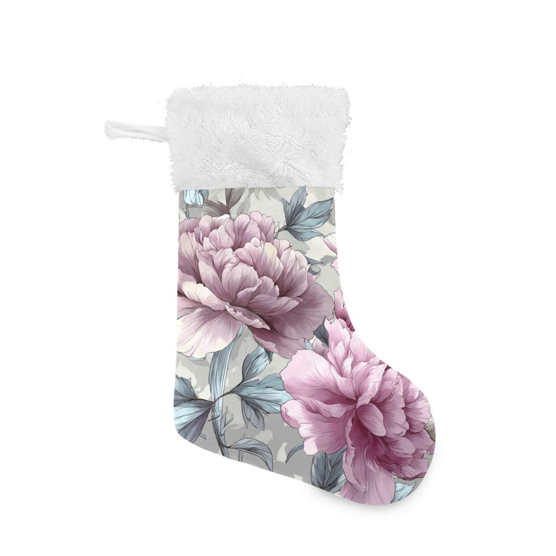 Beautiful Pink and Gray Peony Flowers Christmas Stockings Large ...