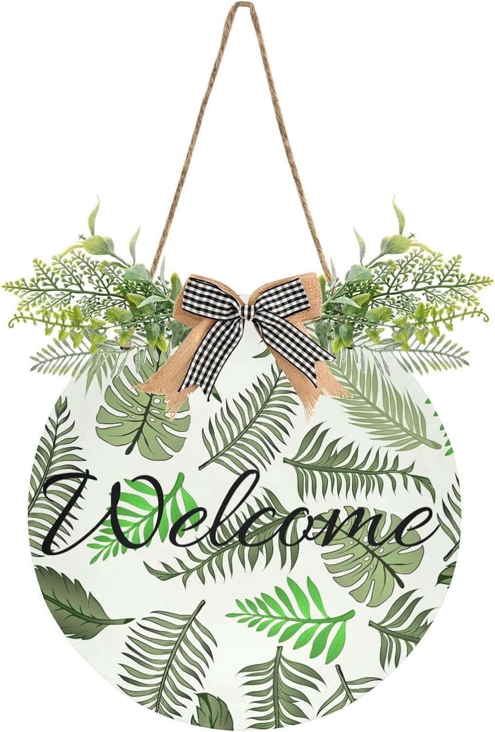 Beautiful Plant Leaves Welcome Sign for Front Door, Round Sign Hanging ...
