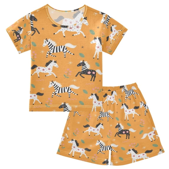 Beautiful Pony Pattern Summer Pajama Set Soft Cotton Short Sleeve ...