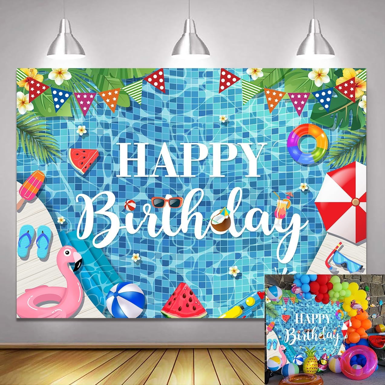 Beautiful Pool Party Backdrop Pool Happy Birthday Photography ...