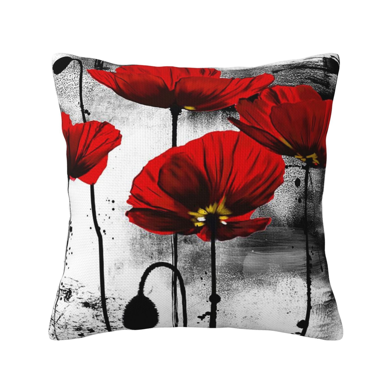 Beautiful Poppy Flower Ink Printing Pillow Cover Decorative Throw ...
