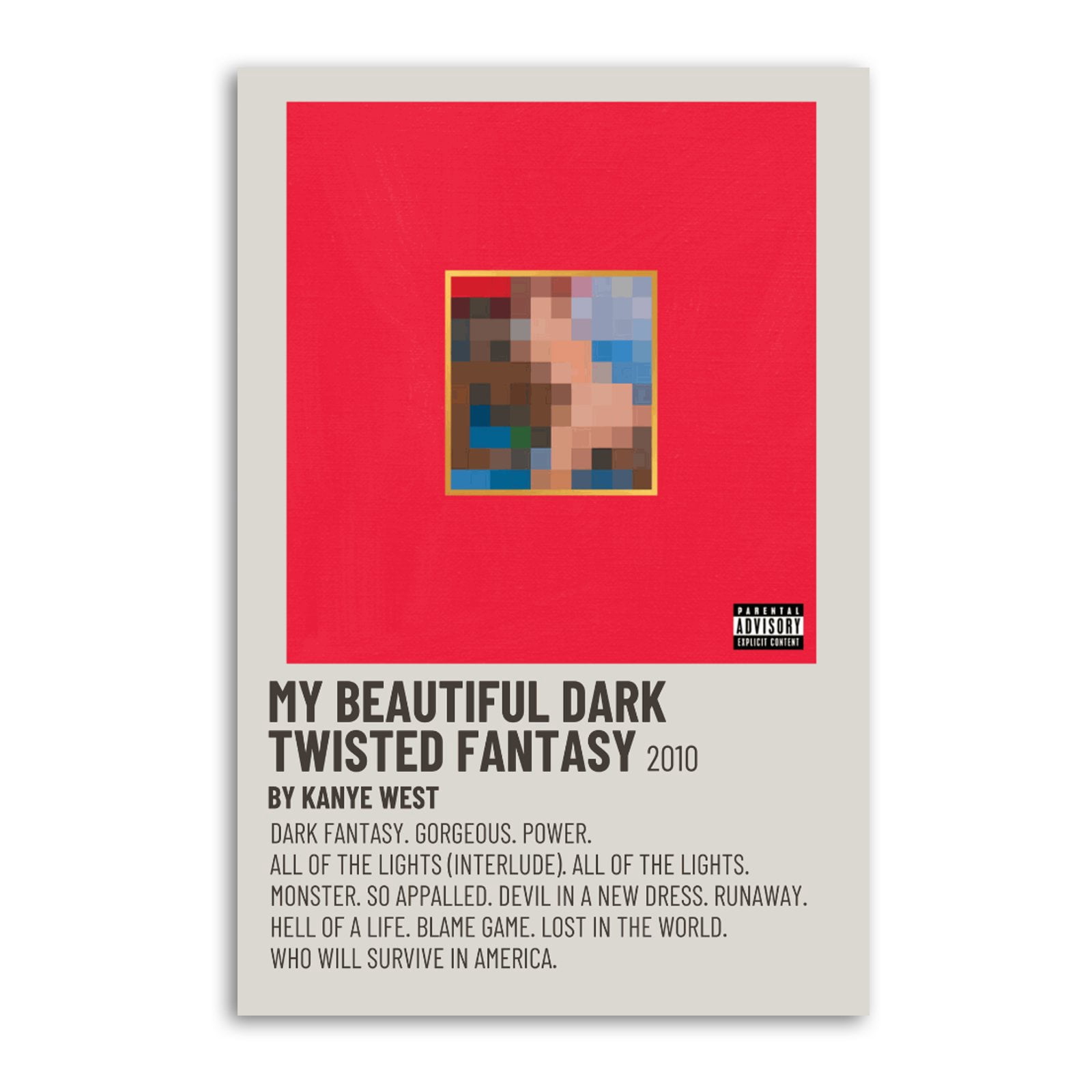 My Beautiful Poster Dark Twisted Fantasy Music Album Cover Canvas Art ...
