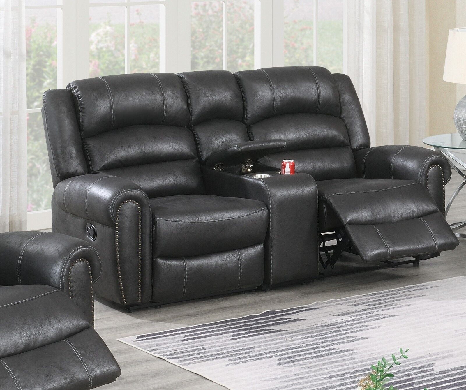 Beautiful Power Motion Reclining Loveseat W Console Plush Cushion Seats ...