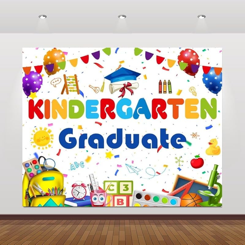 Beautiful Preschool Kindergarten Graduation Backdrop Congratulations ...