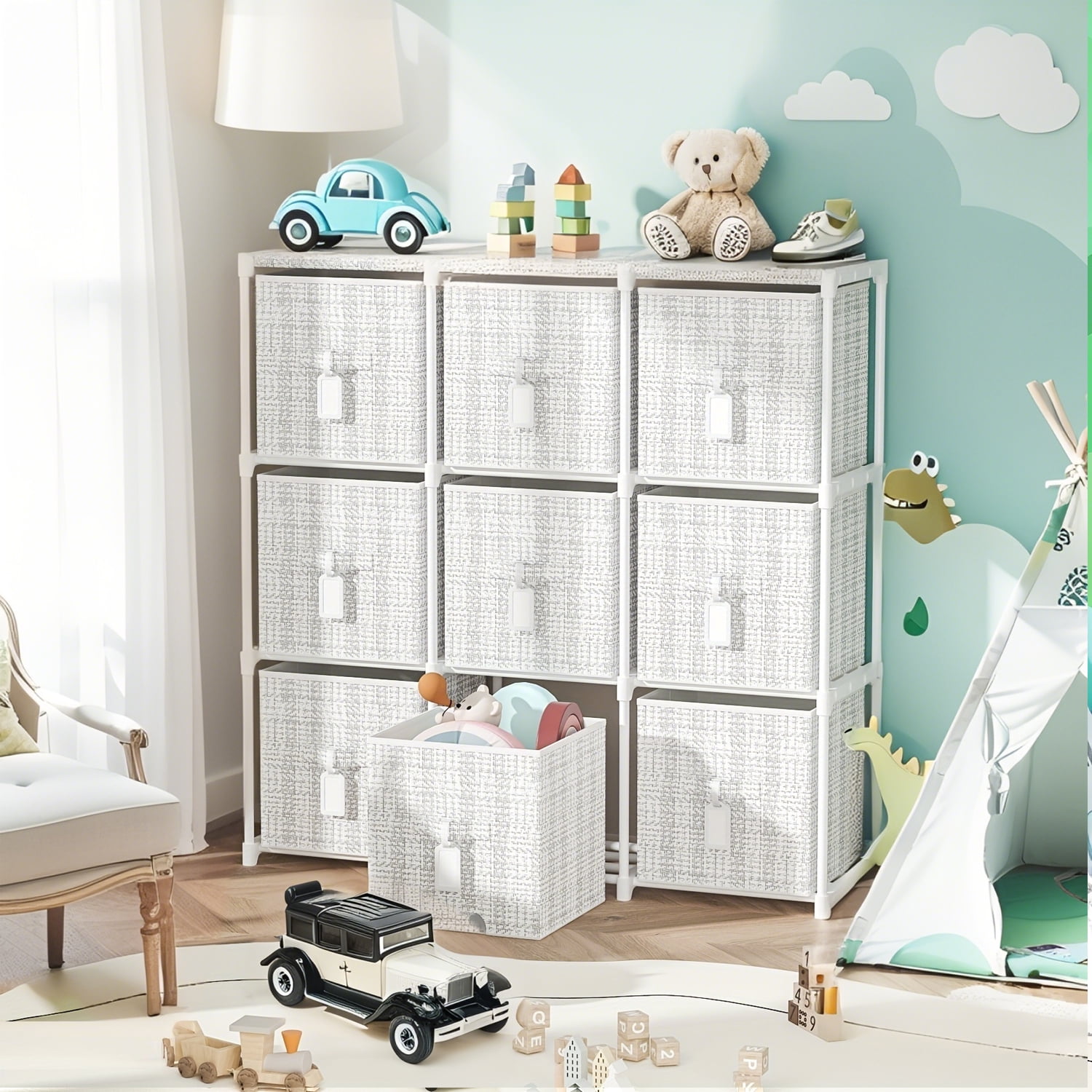 Beautiful Printing Cube Storage Organizer Unit with Drawers and Labels ...