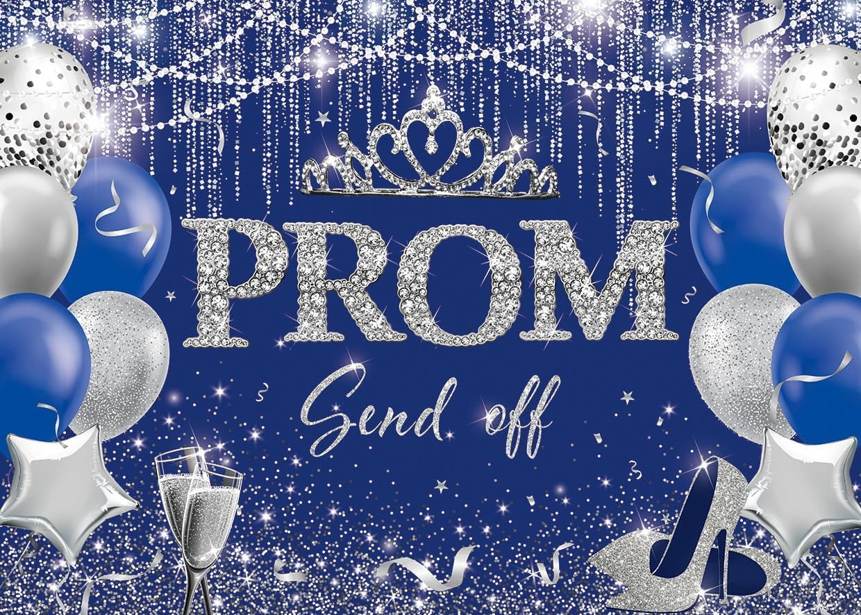 Beautiful Prom Backdrop Prom Send Off Backdrops Blue Sliver Glitter ...
