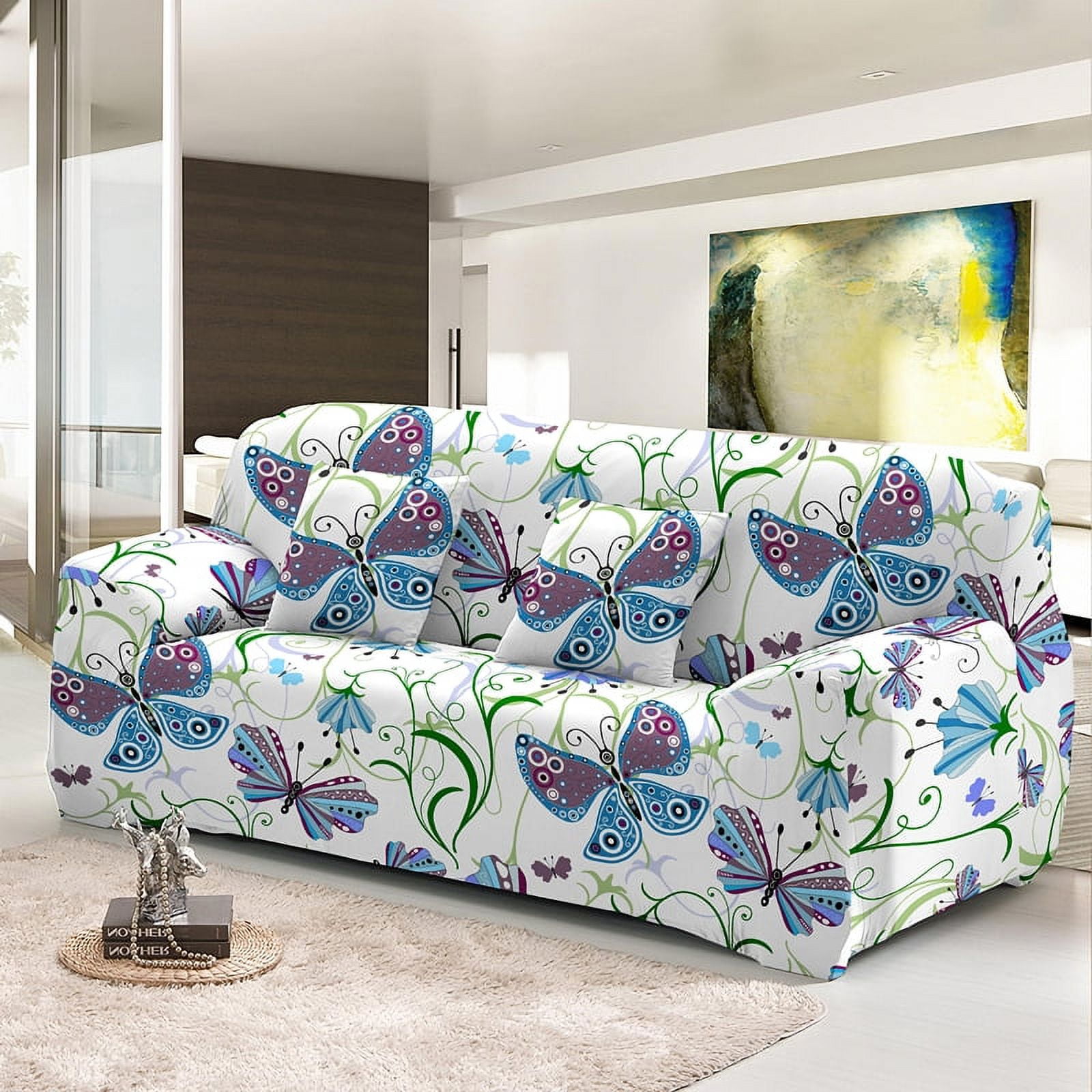 Beautiful Psychedelic Butterfly Sofa Cover For Living Room r Elastic All-Inclusive L Shape Couch ...