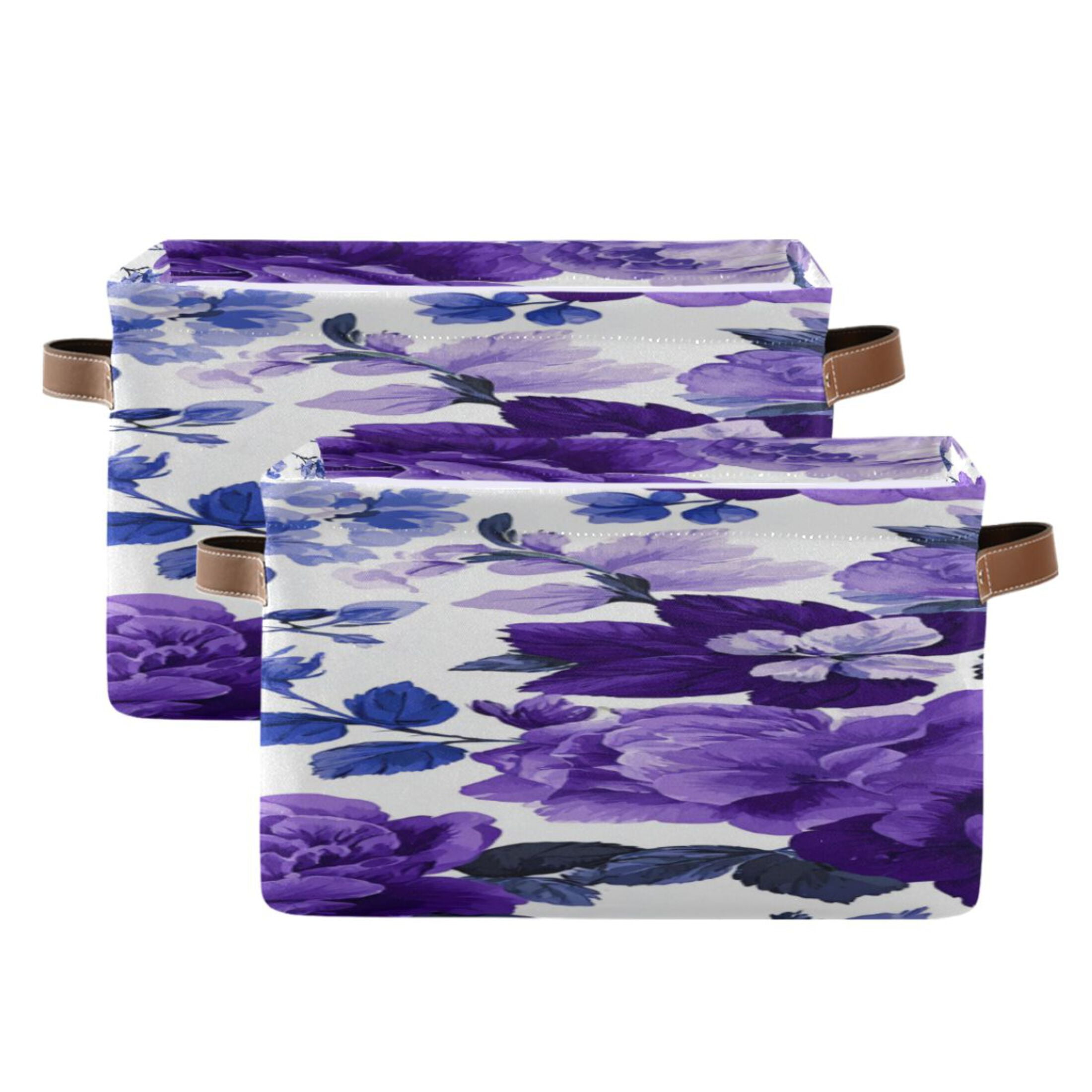 Beautiful Purple Florals Square Storage Bins with Handles Collapsible ...