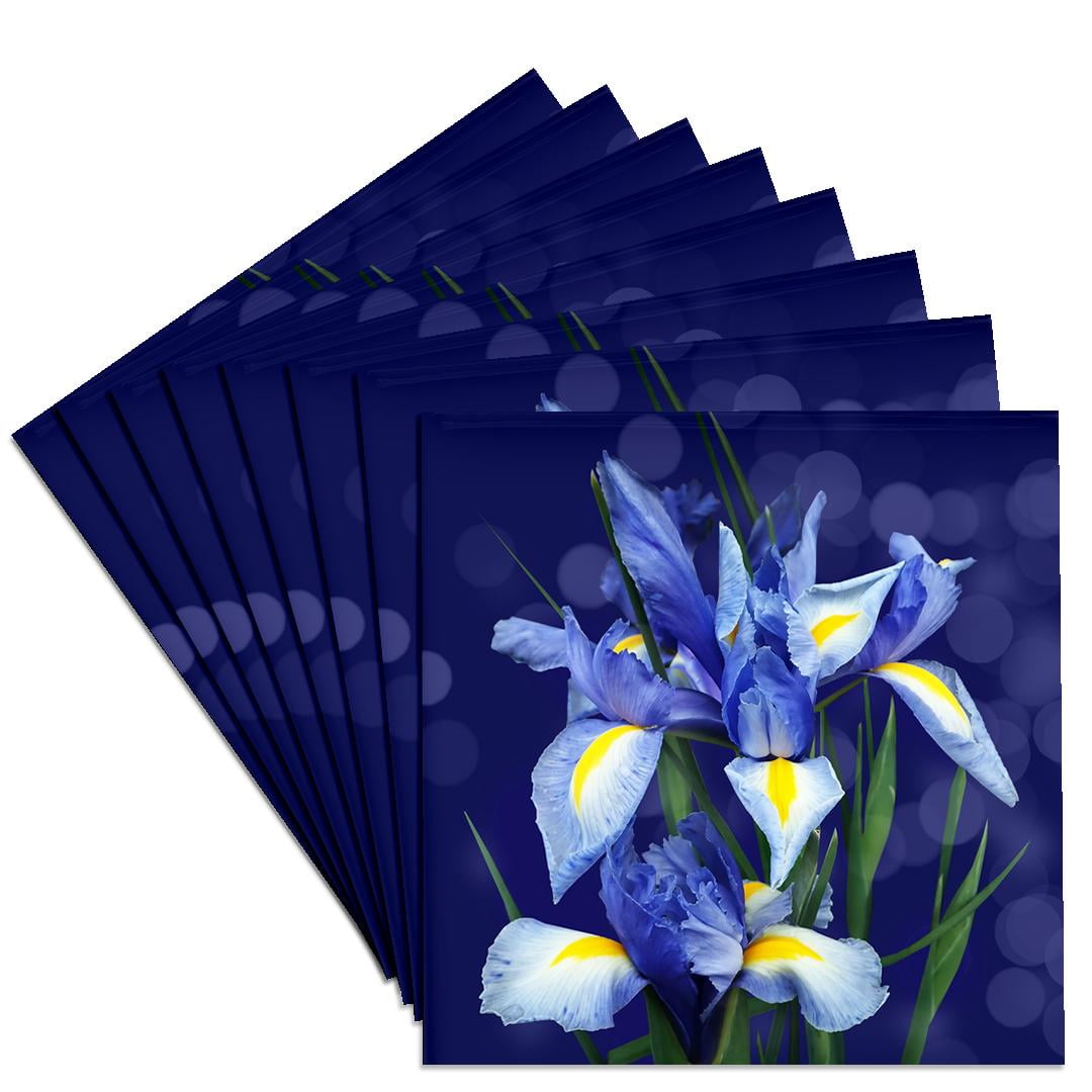 3drose, Beautiful Purple Iris Floral Botanical with Soft Blue Bokeh Background, Set of 8 Ceramic ...