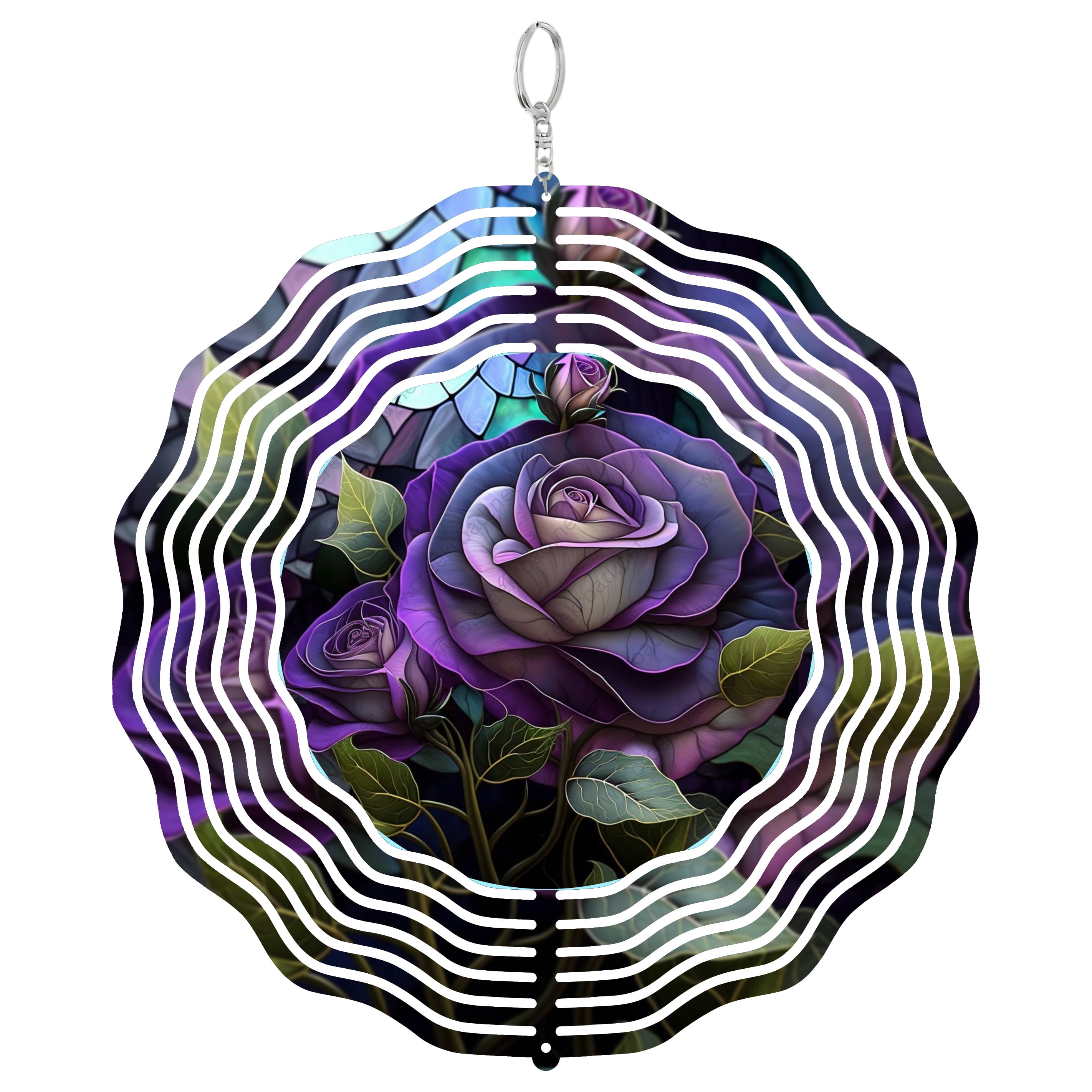 Beautiful Purple Rose Checkered Border 3D Wind Spinner Kinetic Hanging ...