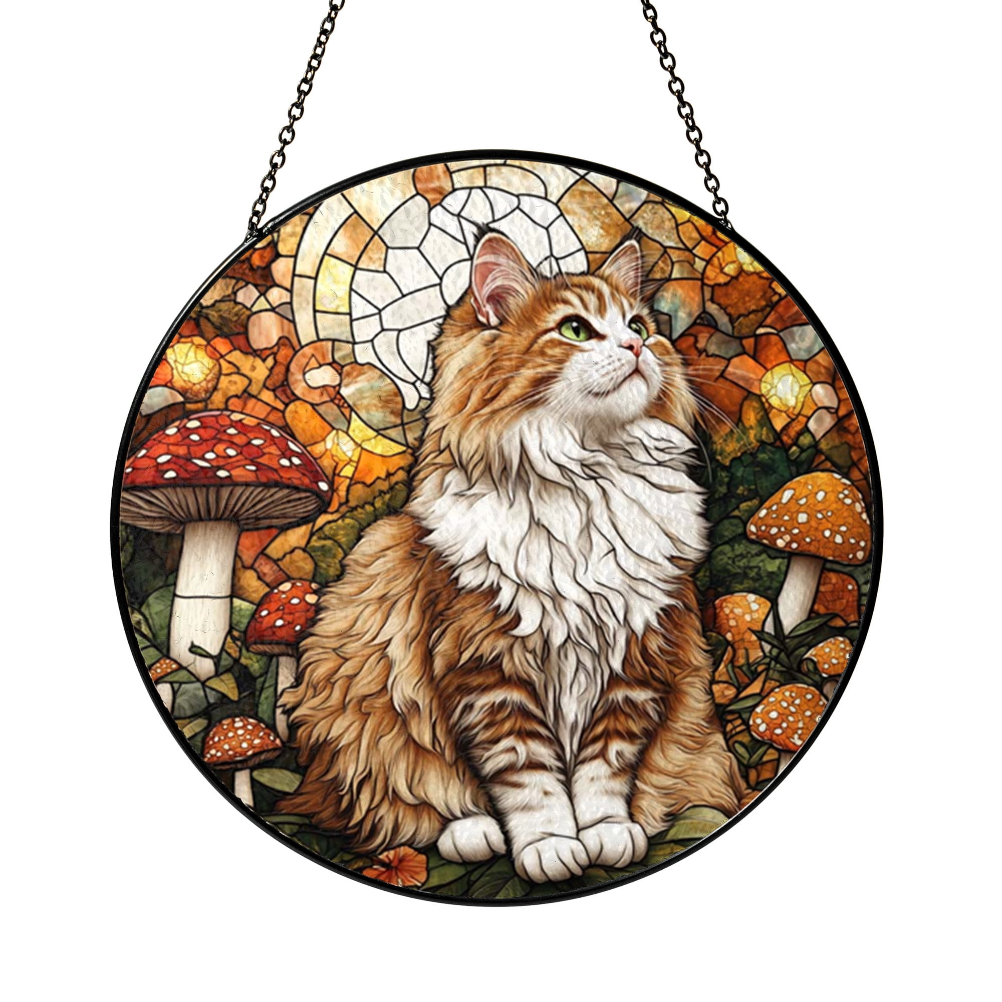 Beautiful Ragdoll Cat and Glowing Mushrooms Floral Suncatcher Art ...