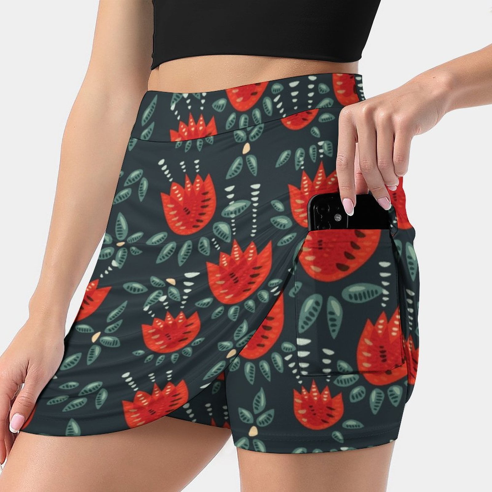 Beautiful Red Abstract Tulip Pattern Korean Fashion Skirt Summer Skirts ...