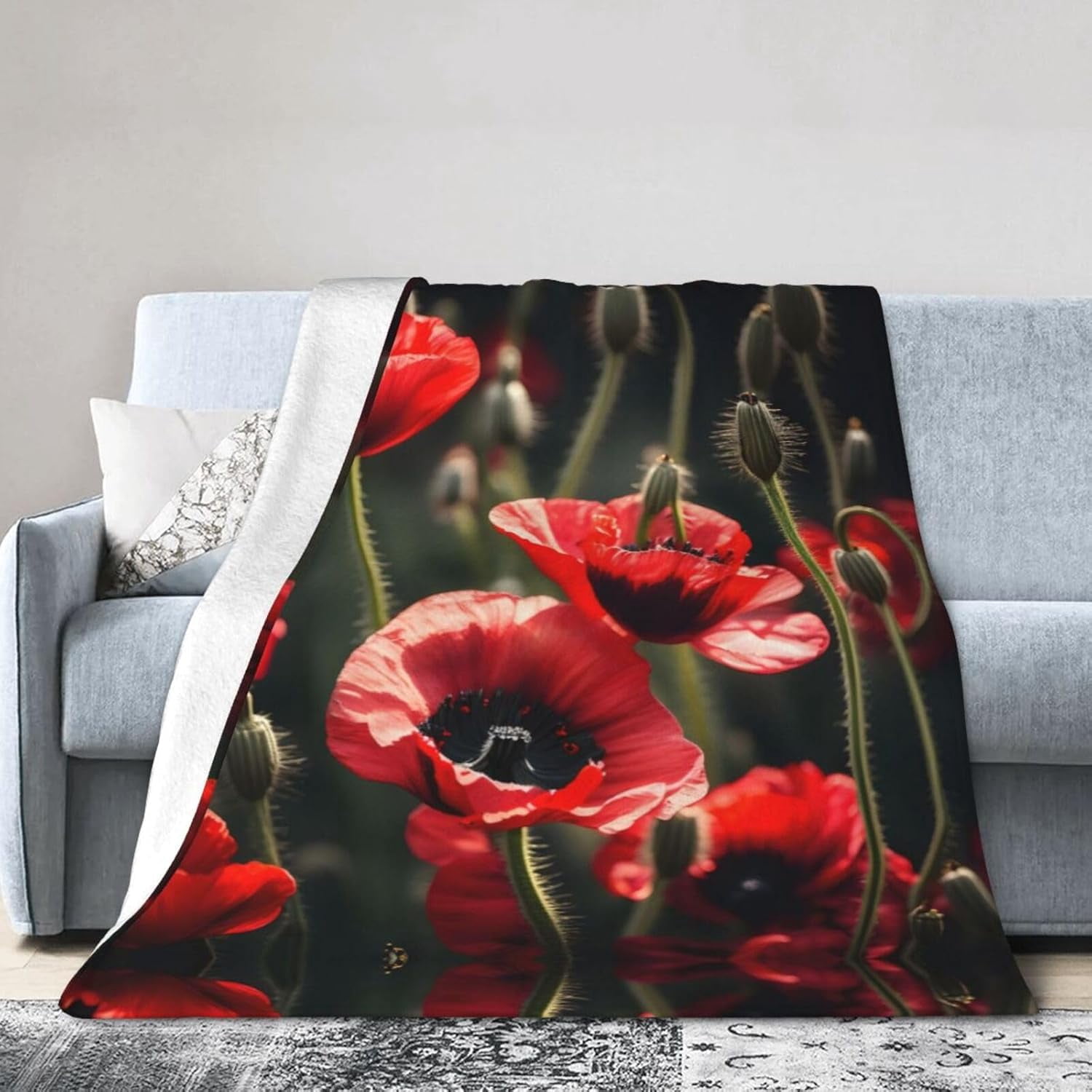 Beautiful Red Poppy Flower Ultra-Soft Flannel Fleece Blanket-Perfect ...