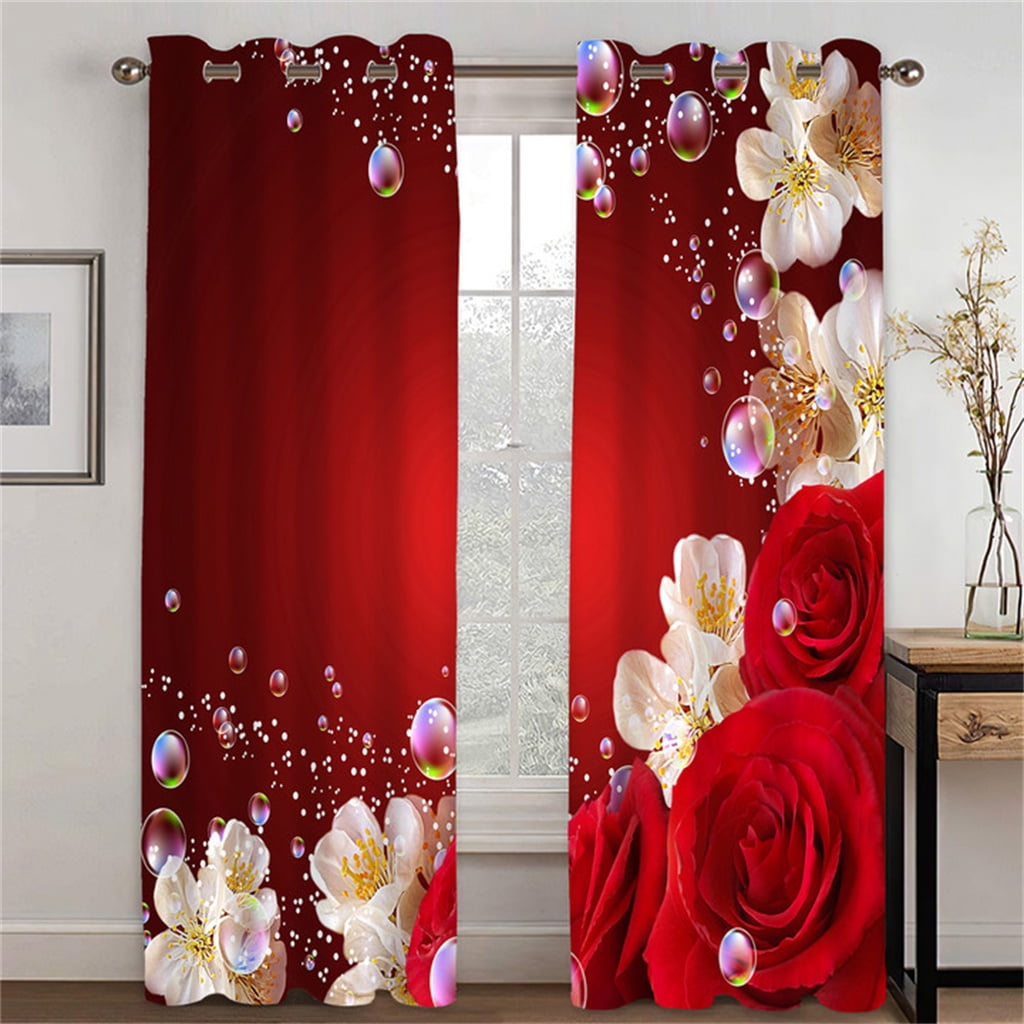 Beautiful Red Rose Flower r Curtains Golden Rose Flower Pattern ...