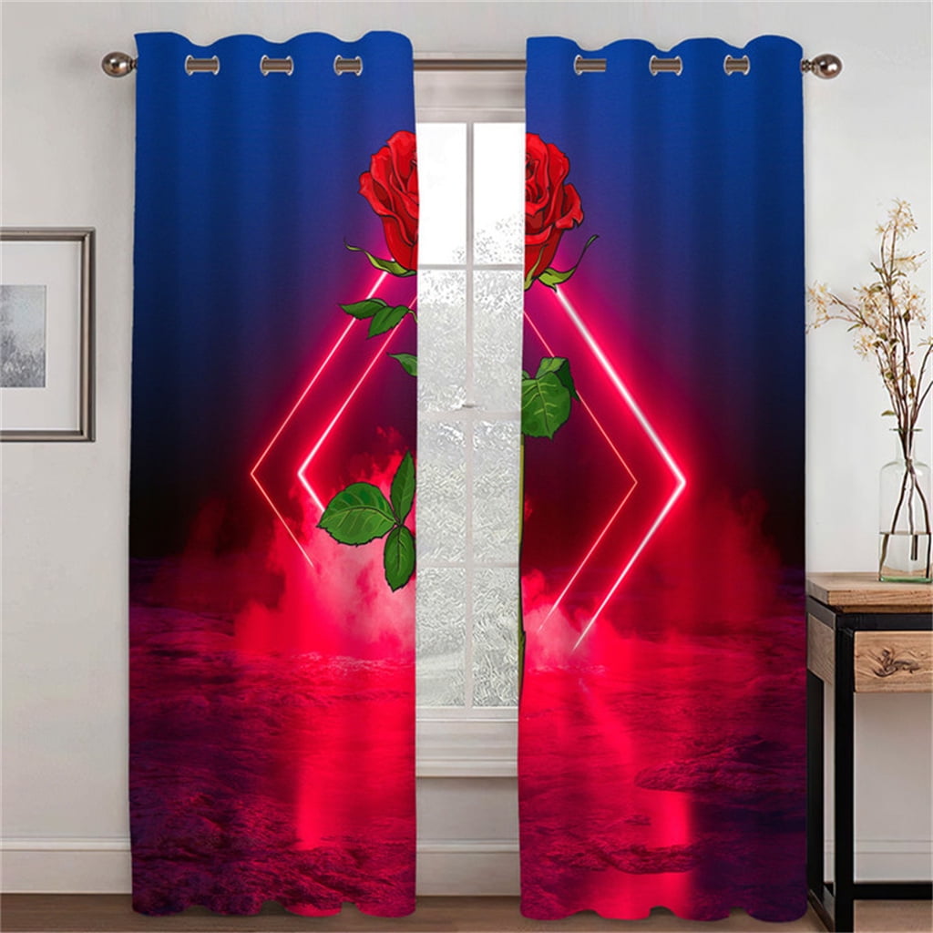 Beautiful Red Rose Flower r Curtains Golden Rose Flower Pattern ...