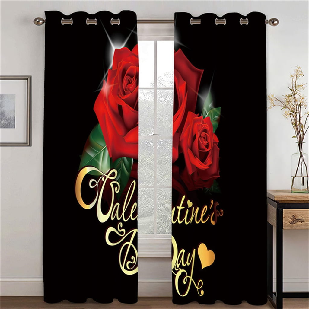 Beautiful Red Rose Flower r Curtains Golden Rose Flower Pattern ...