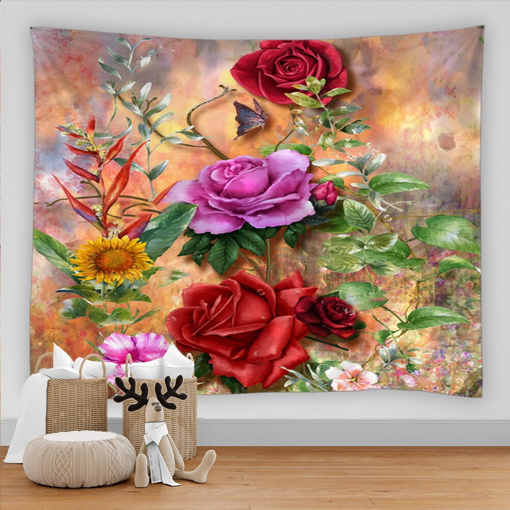 Beautiful Red Roses Tapestry Wall Hanging Flower Reference Chart Hippie ...