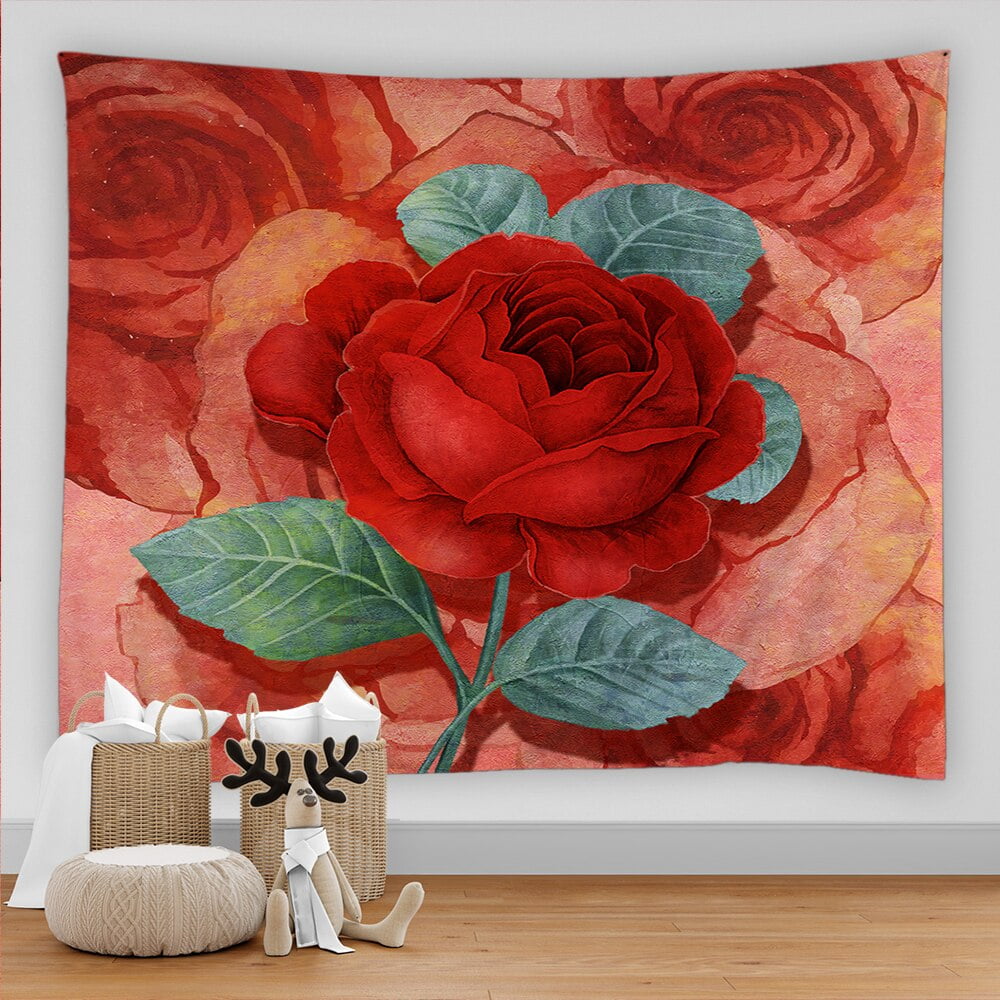 Beautiful Red Roses Tapestry Wall Hanging Flower Reference Chart Hippie ...
