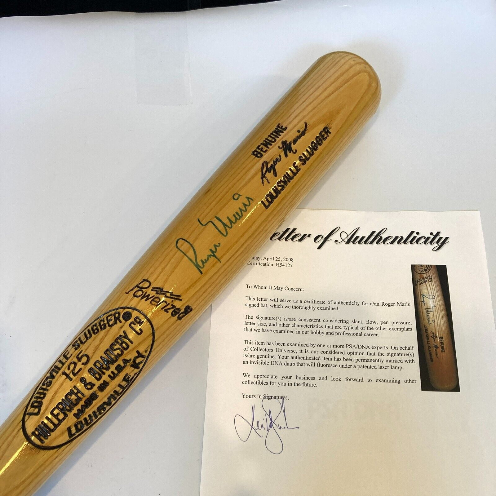 Beautiful Roger Maris Signed Louisville Slugger Game Model Baseball Bat ...