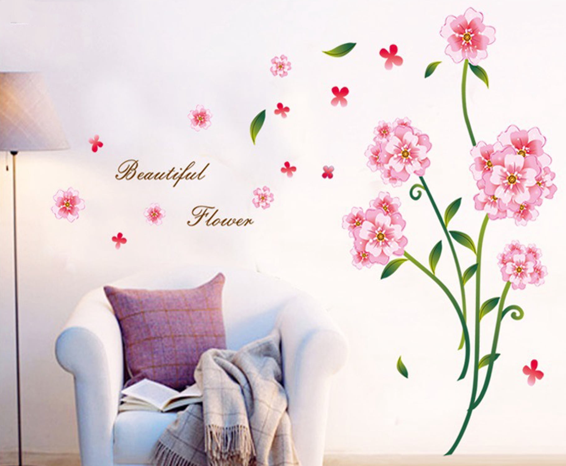 Beautiful Romantic Floating Pink Flower Ball Wall Decal Sticker - DIY ...