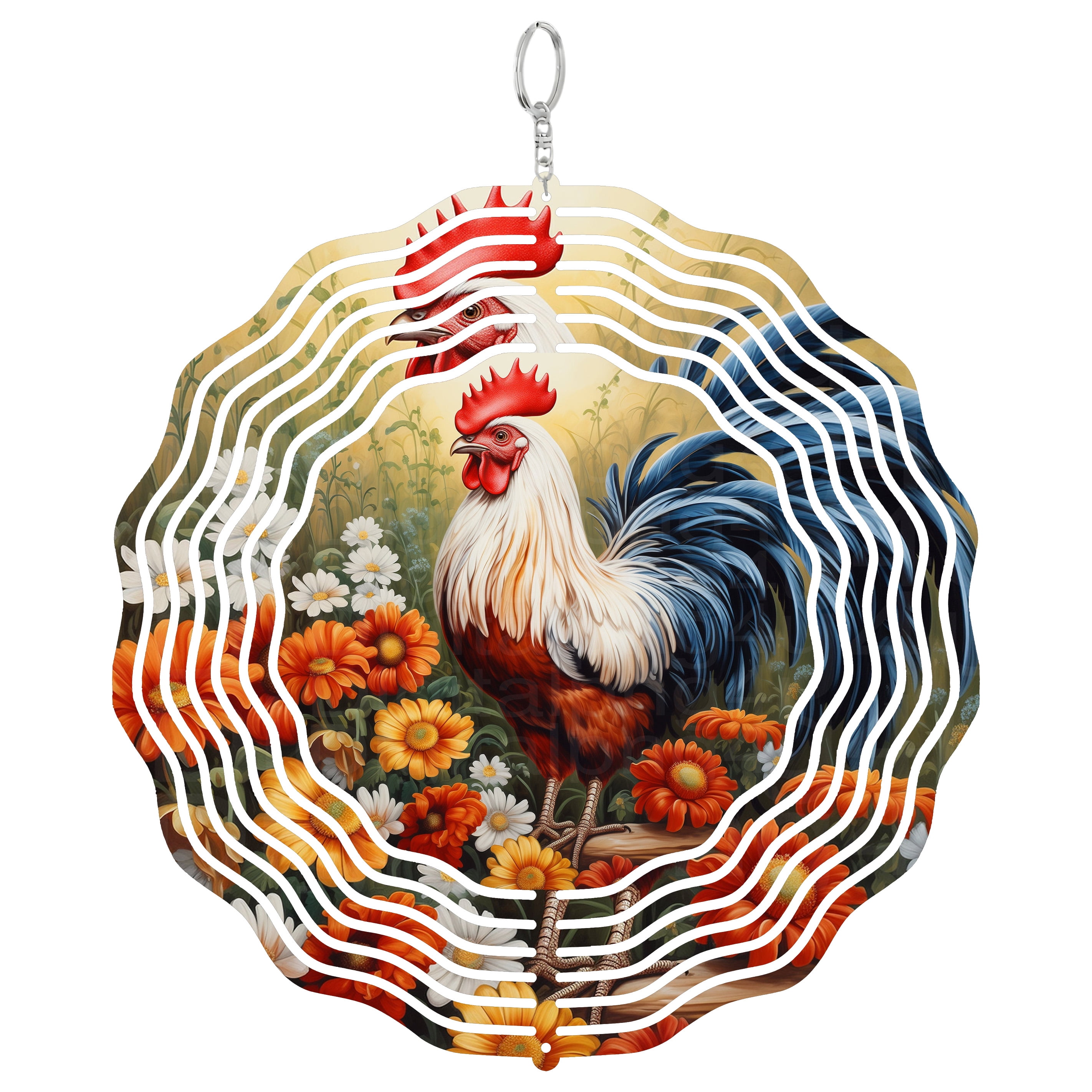Beautiful Rooster Flowers 3D Wind Spinner Kinetic Hanging Garden Decor ...