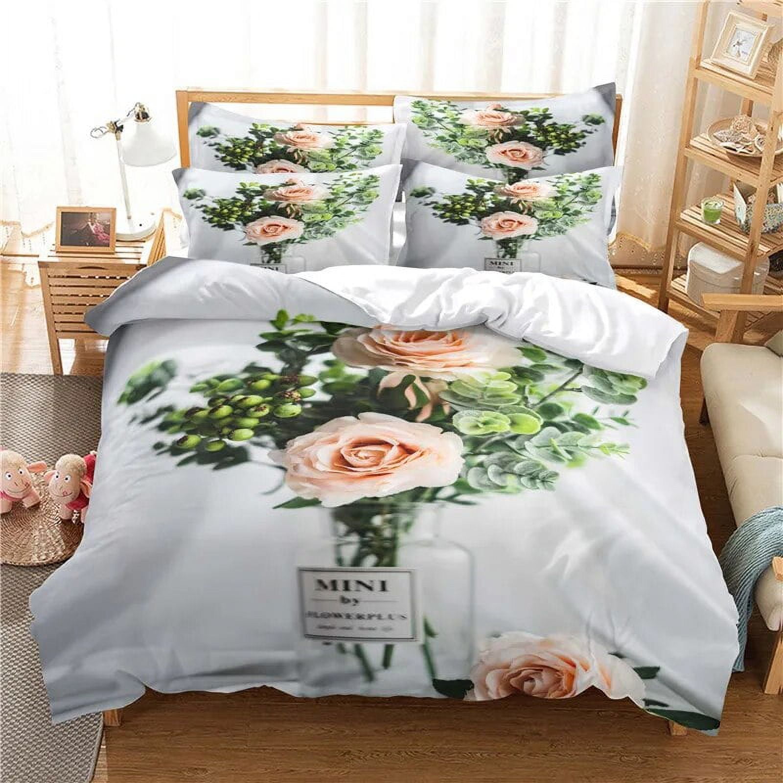 Beautiful Rose Floral Duvet Cover Garden Flowers Bedding Set Microfiber ...