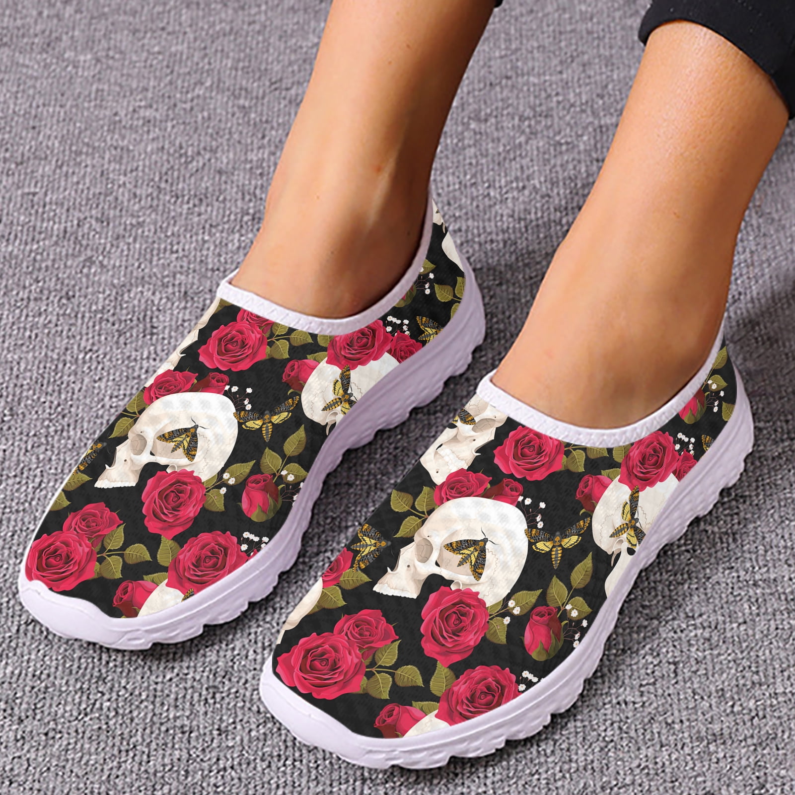 Beautiful Rose Flower Print Lightweight And Breathable Summer Shoes Soft Sole Outdoor Walking ...