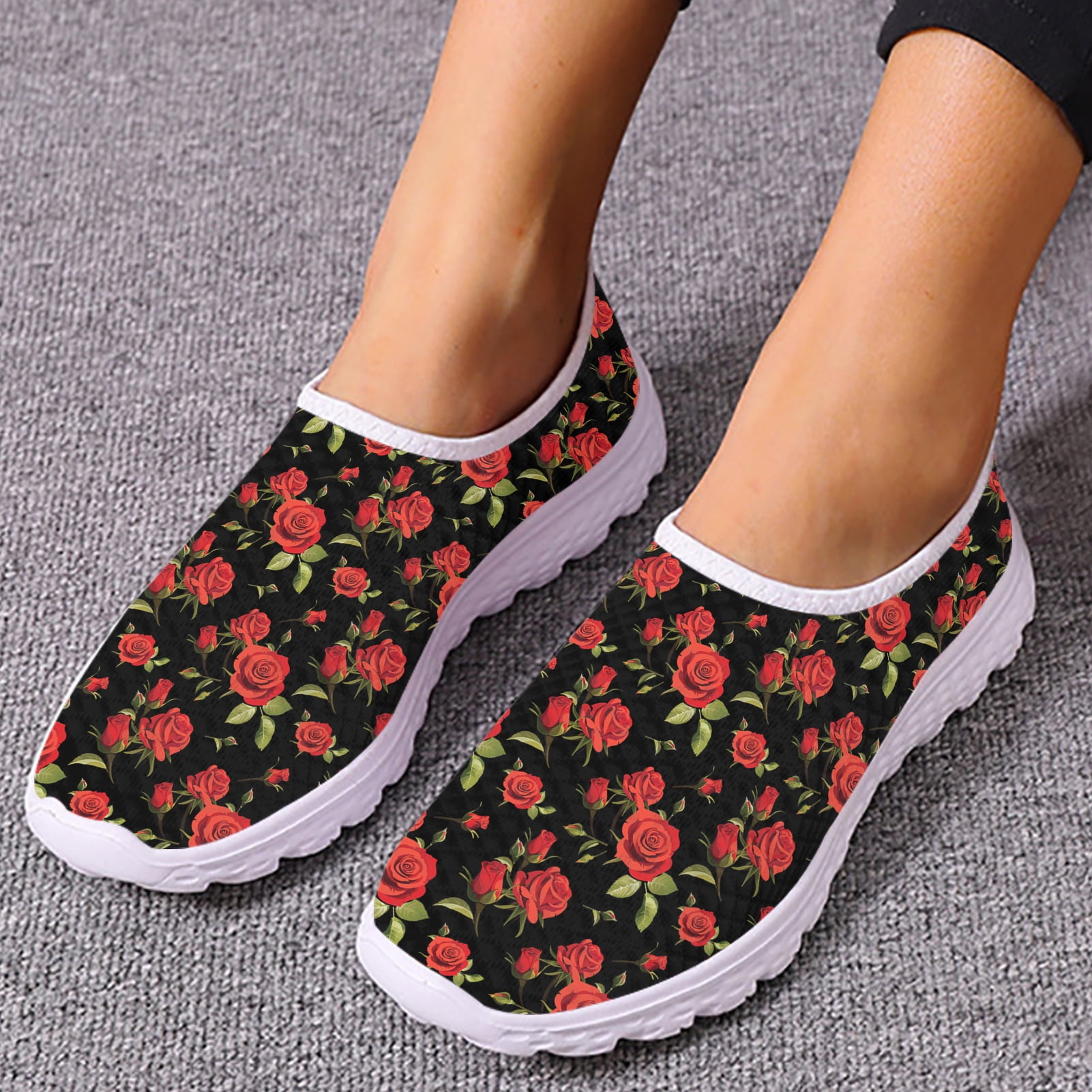 Beautiful Rose Flower Print Lightweight And Breathable Summer Shoes ...