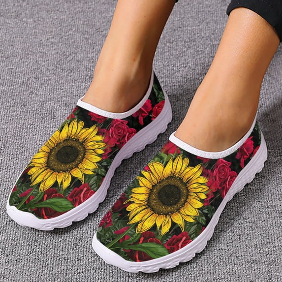 Beautiful Rose Flower Print Lightweight And Breathable Summer Shoes ...