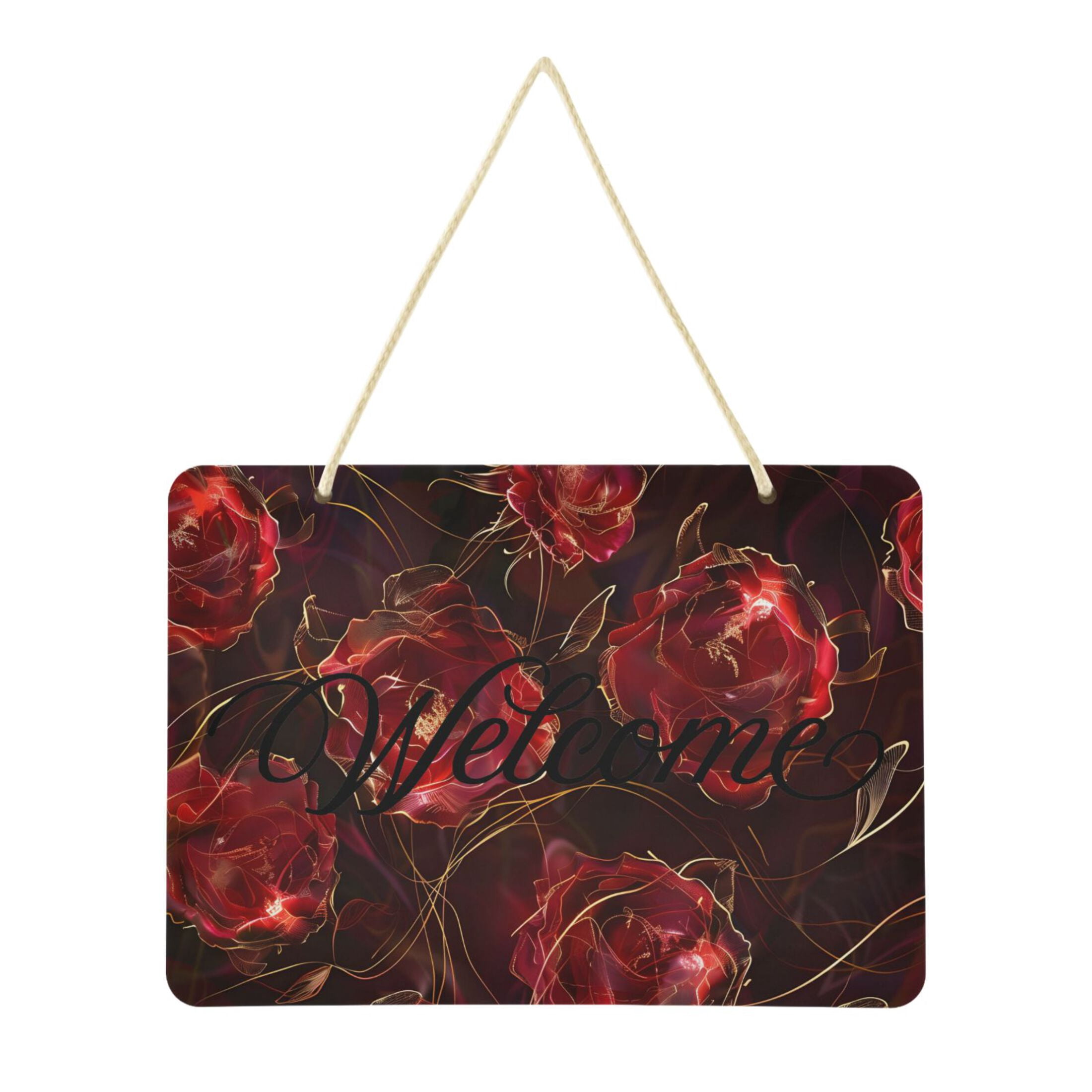 Beautiful Rose Welcome Sign Front Door PVC 14x10 inch Hanger Hello Sign ...