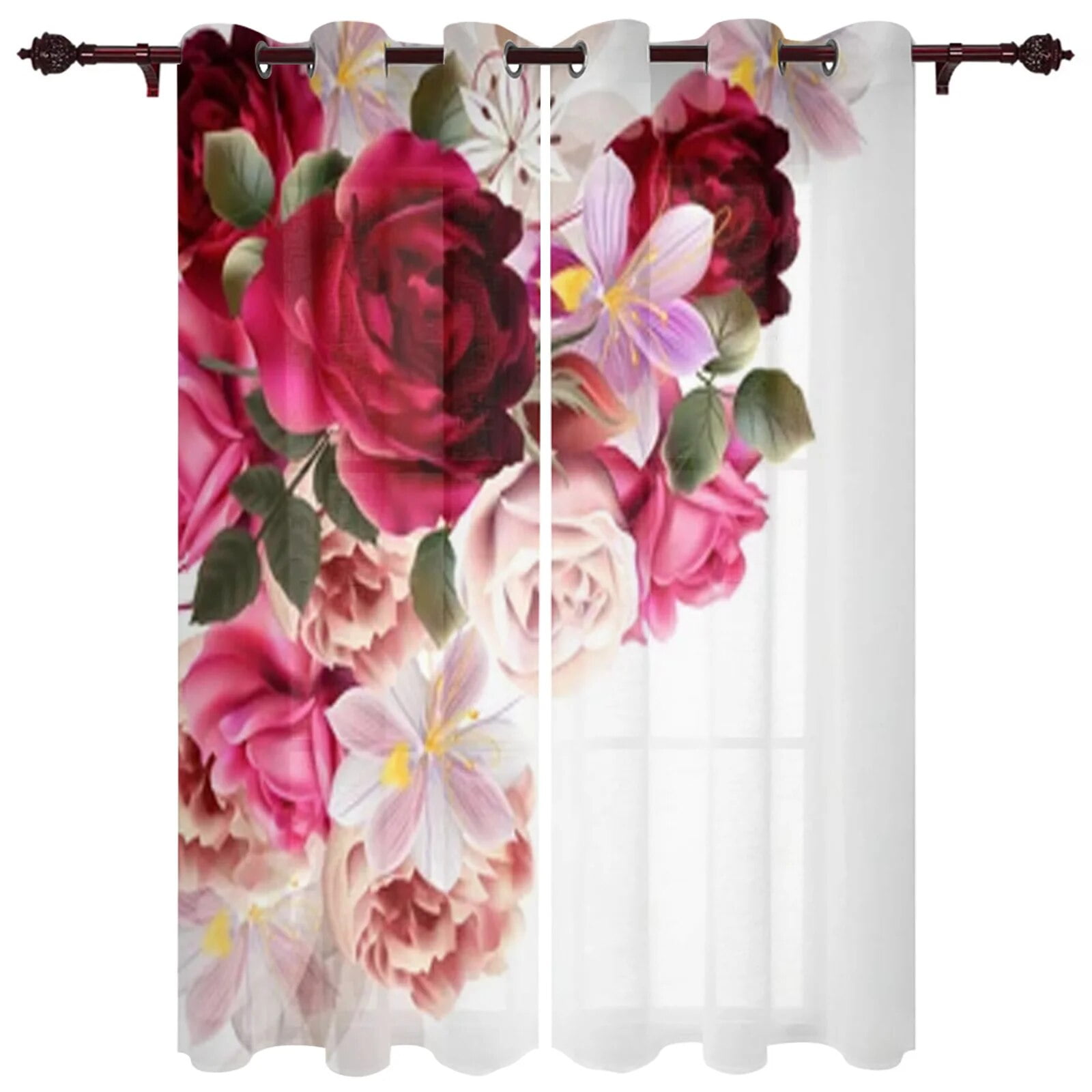 Beautiful Roses And Hyacinth Flowers Window Curtains For Living Room ...