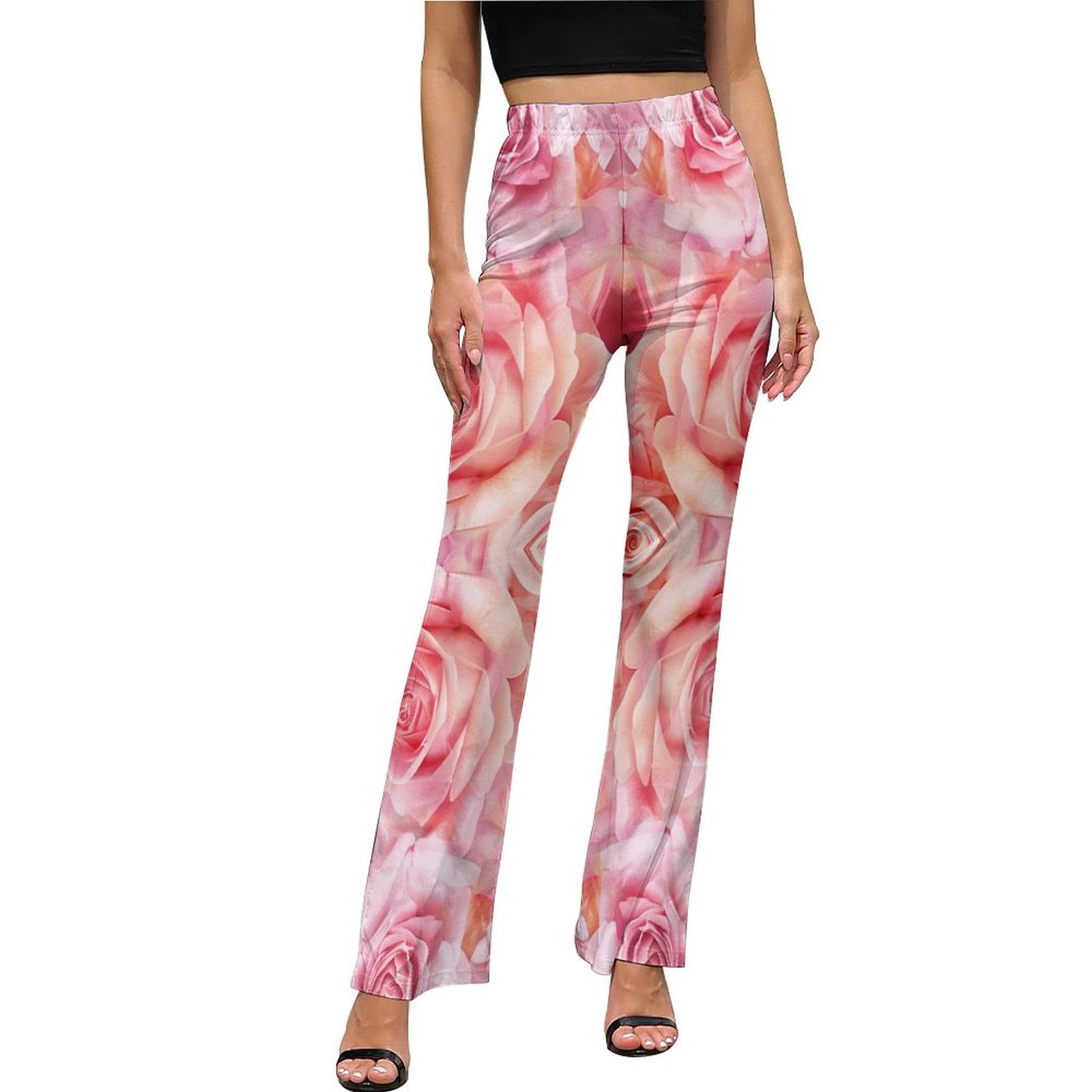 Beautiful Roses Colorful High Waisted Casual Flared Trousers Summer ...