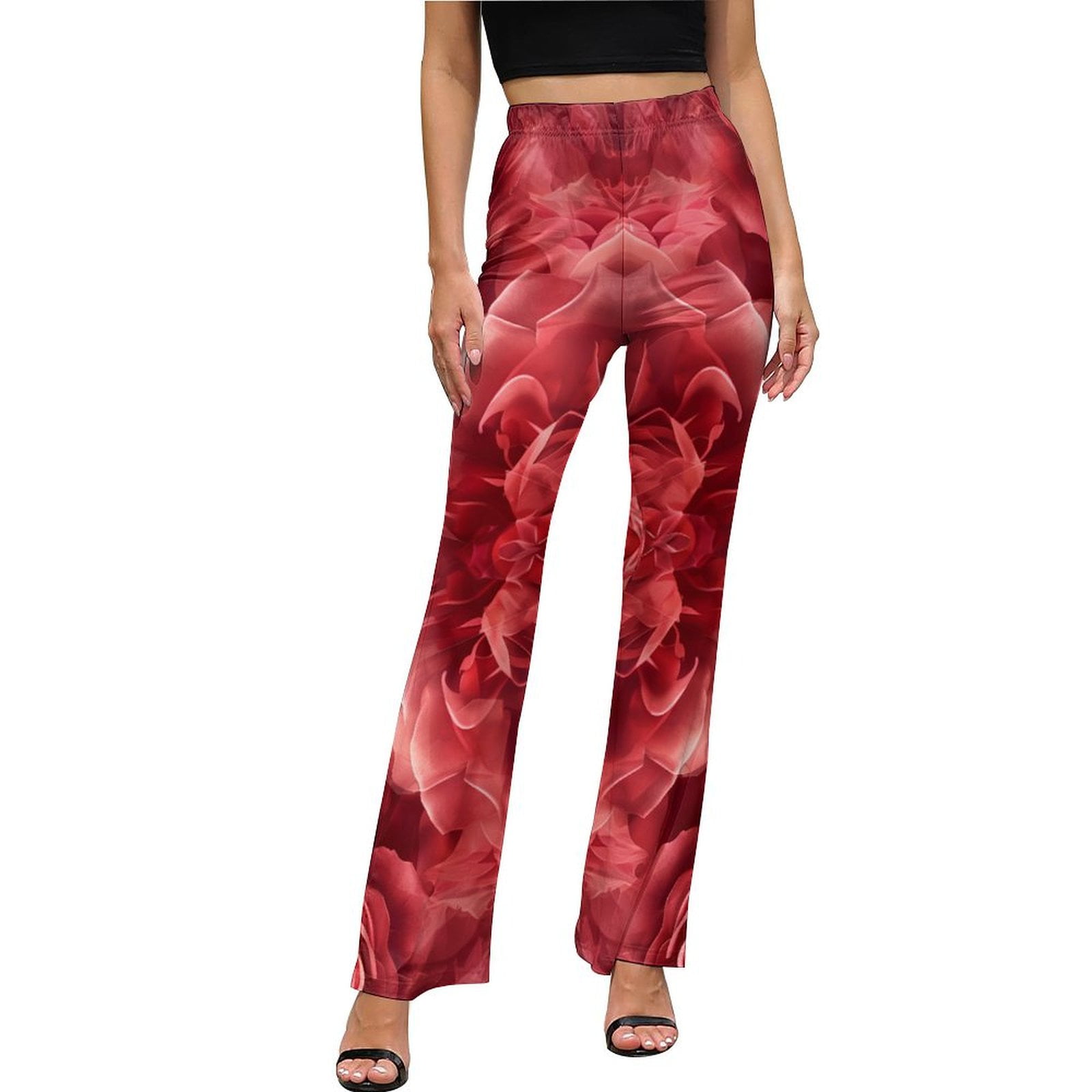 Beautiful Roses Colorful High Waisted Casual Flared Trousers Summer ...