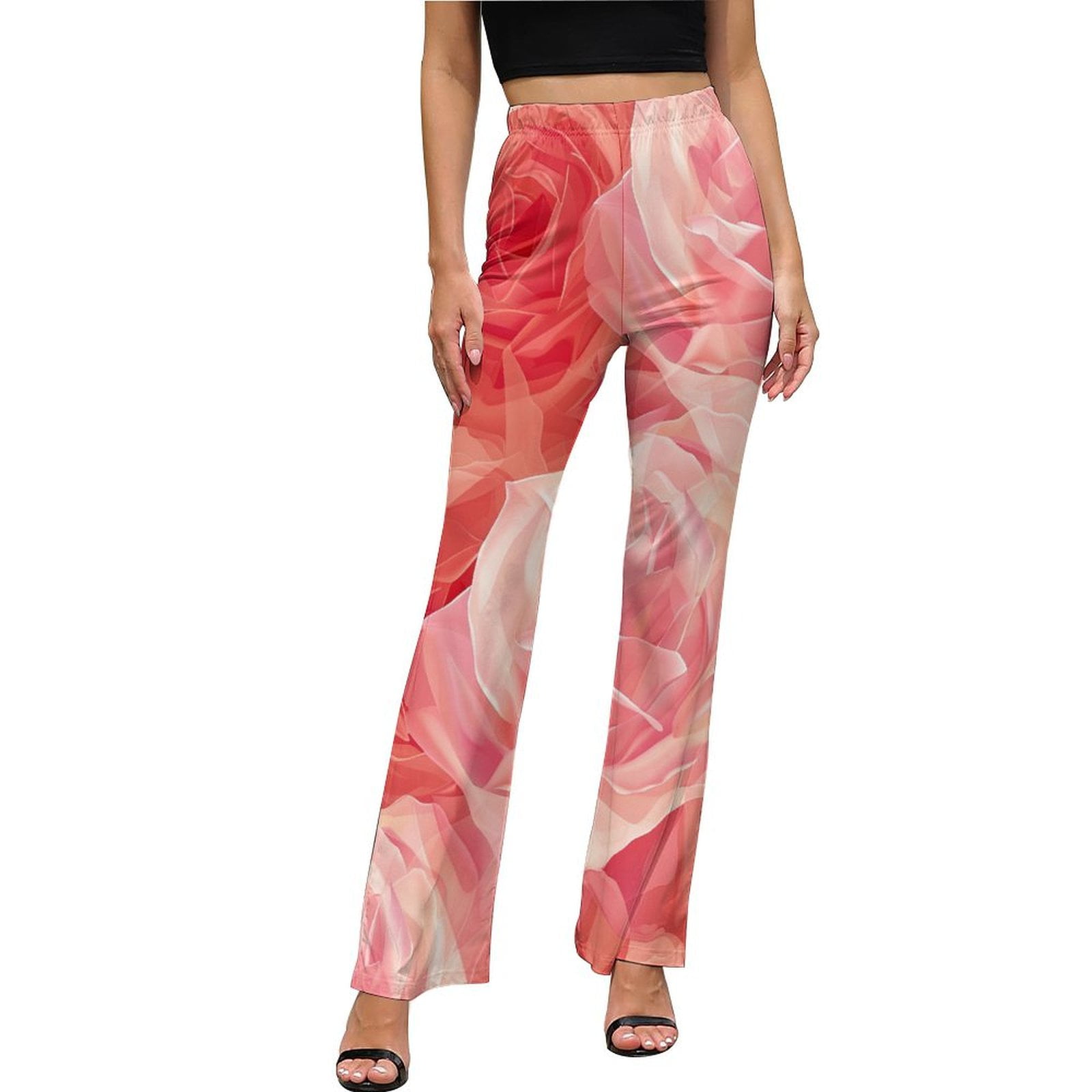 Beautiful Roses Colorful High Waisted Casual Flared Trousers Summer ...
