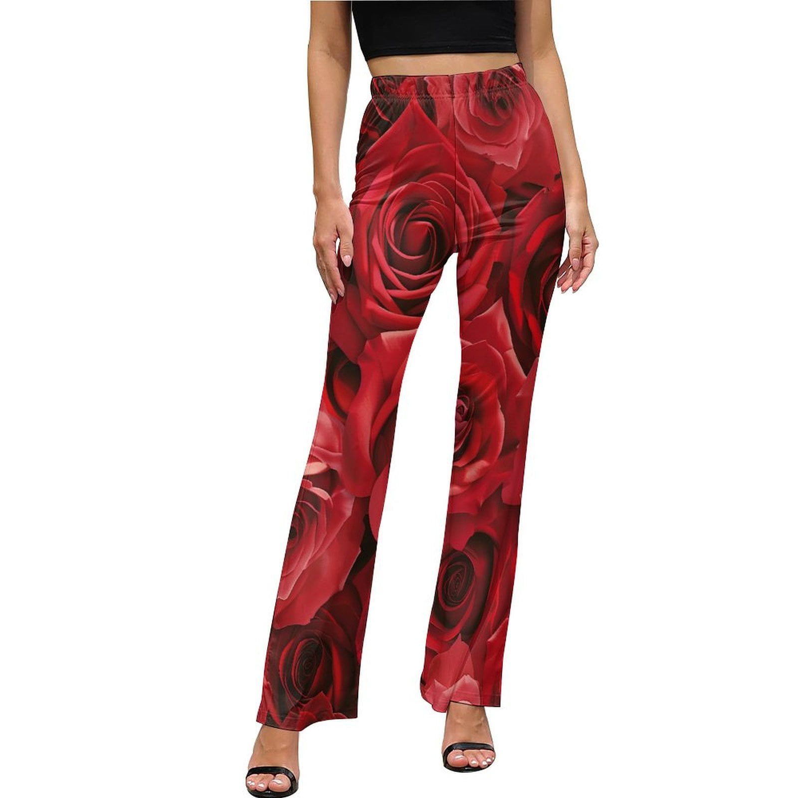 Beautiful Roses Colorful High Waisted Casual Flared Trousers Summer ...