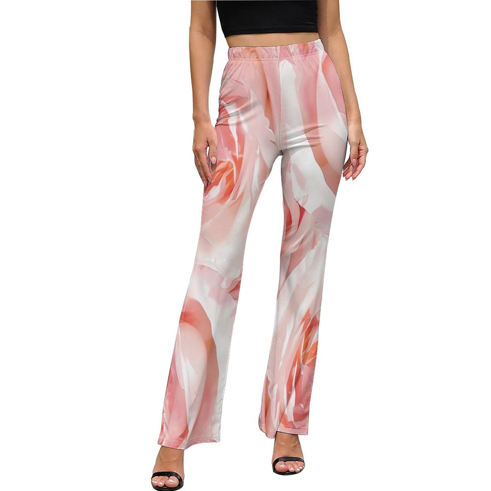 Beautiful Roses Colorful High Waisted Casual Flared Trousers Summer ...