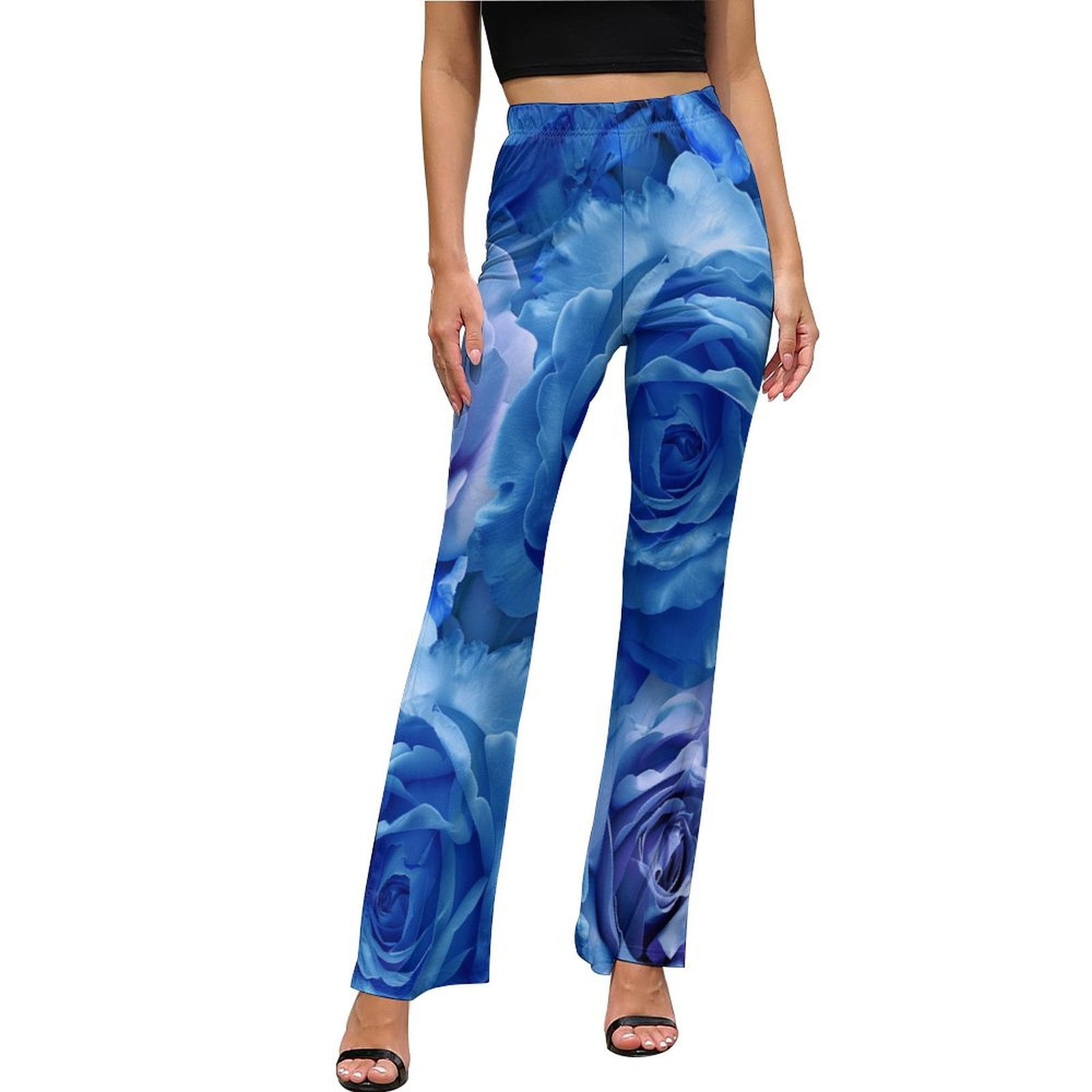 Beautiful Roses Colorful High Waisted Casual Flared Trousers Summer ...