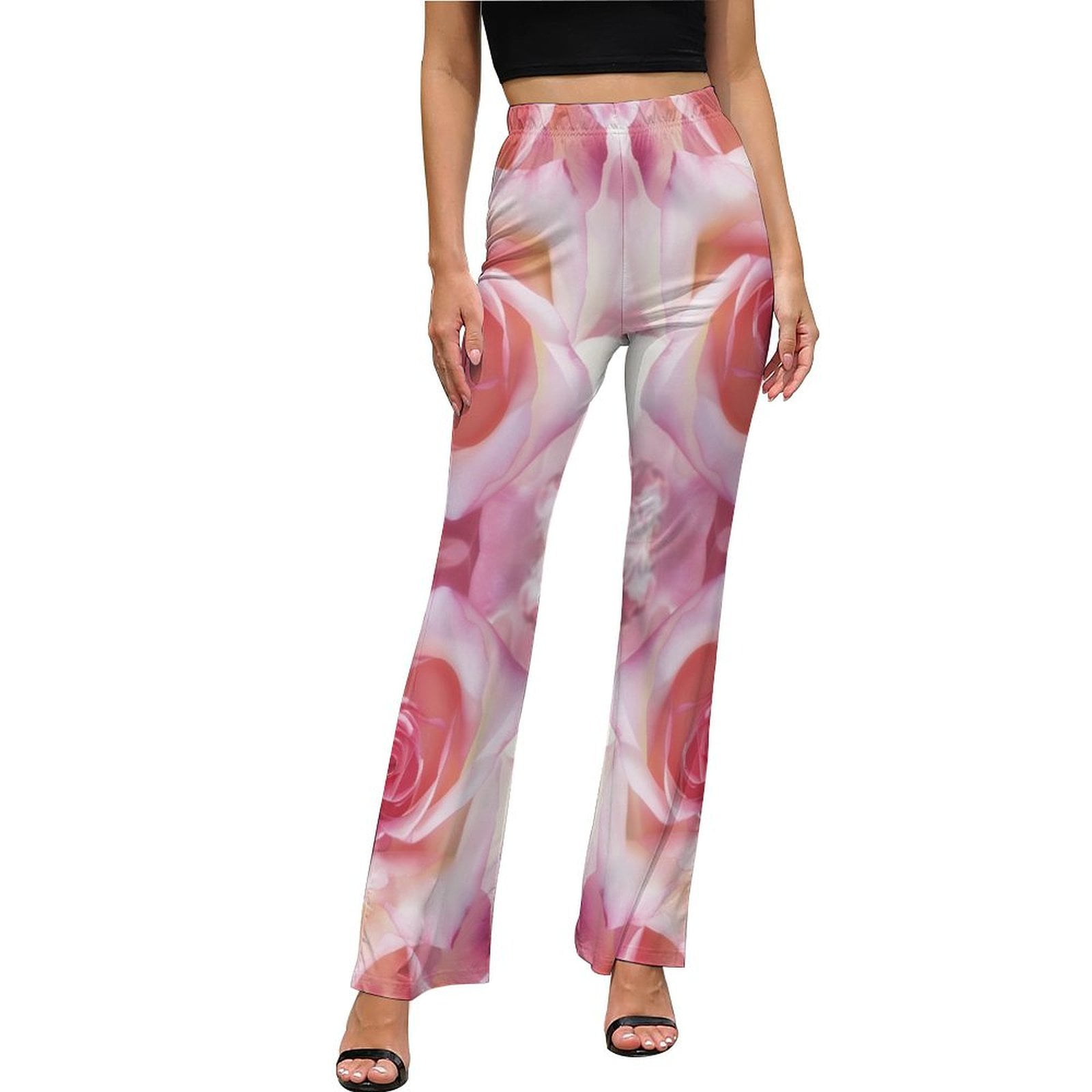 Beautiful Roses Colorful High Waisted Casual Flared Trousers Summer ...