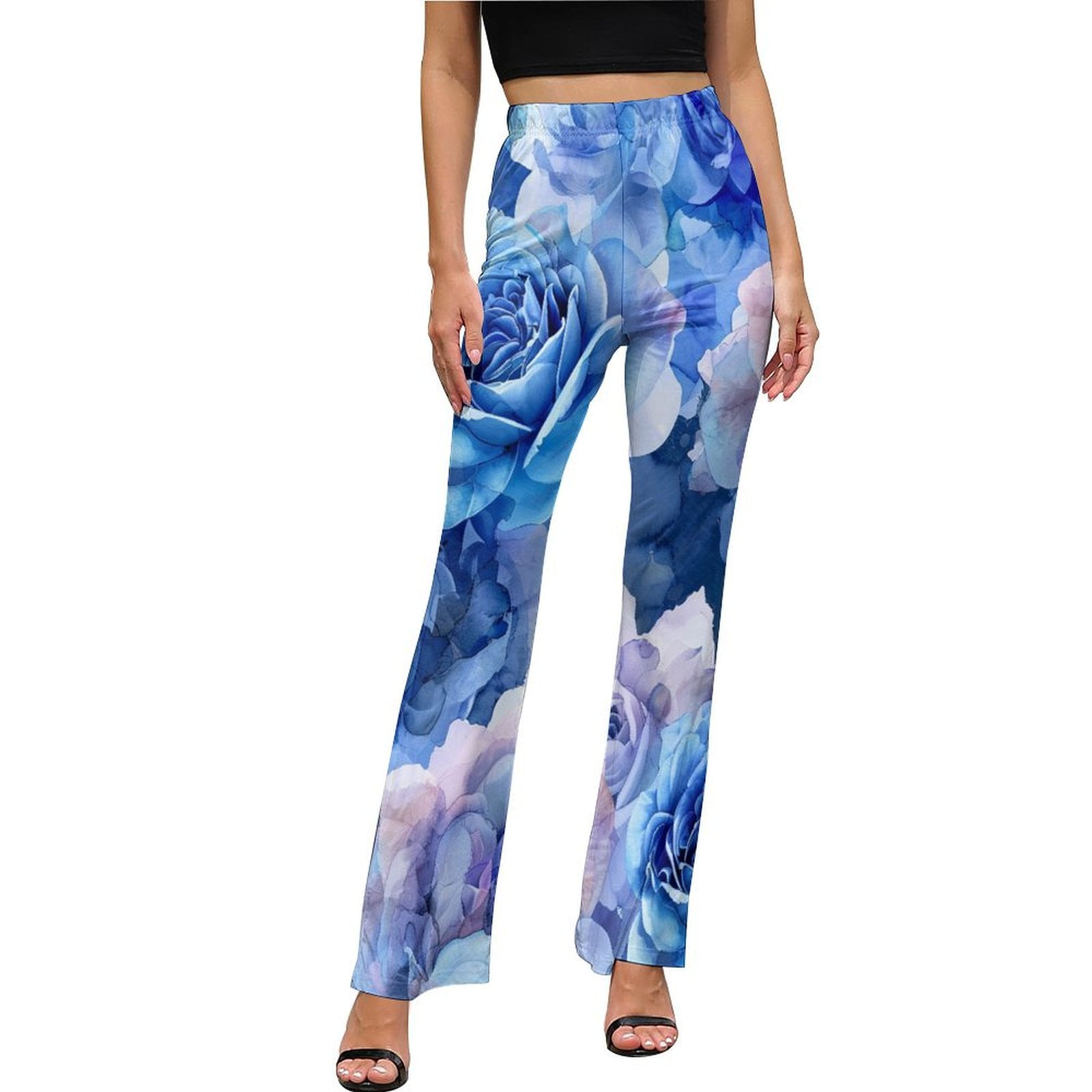 Beautiful Roses Colorful High Waisted Casual Flared Trousers Summer ...
