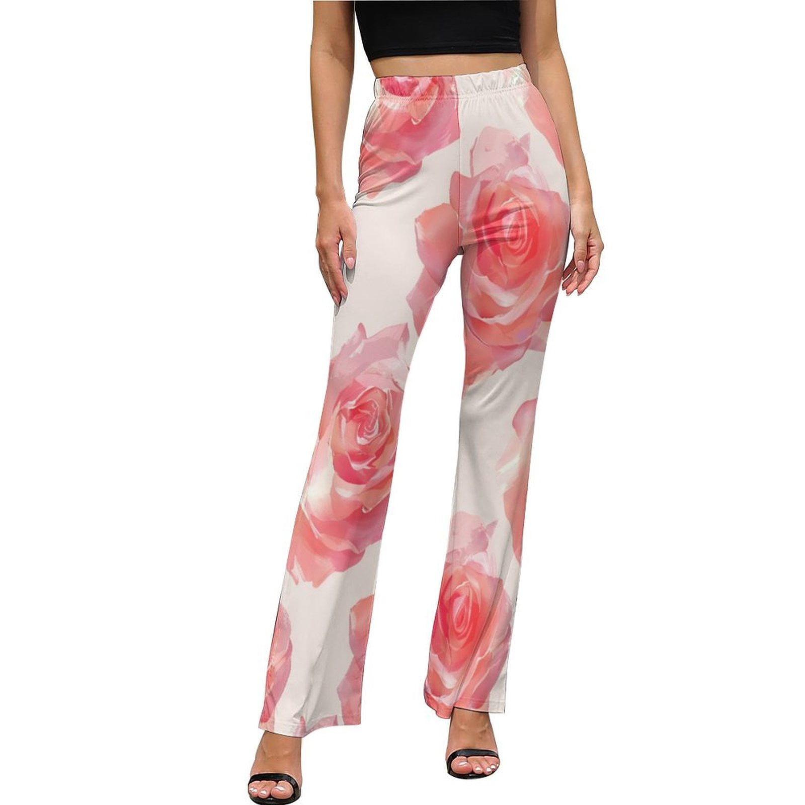 Beautiful Roses Colorful High Waisted Casual Flared Trousers Summer ...