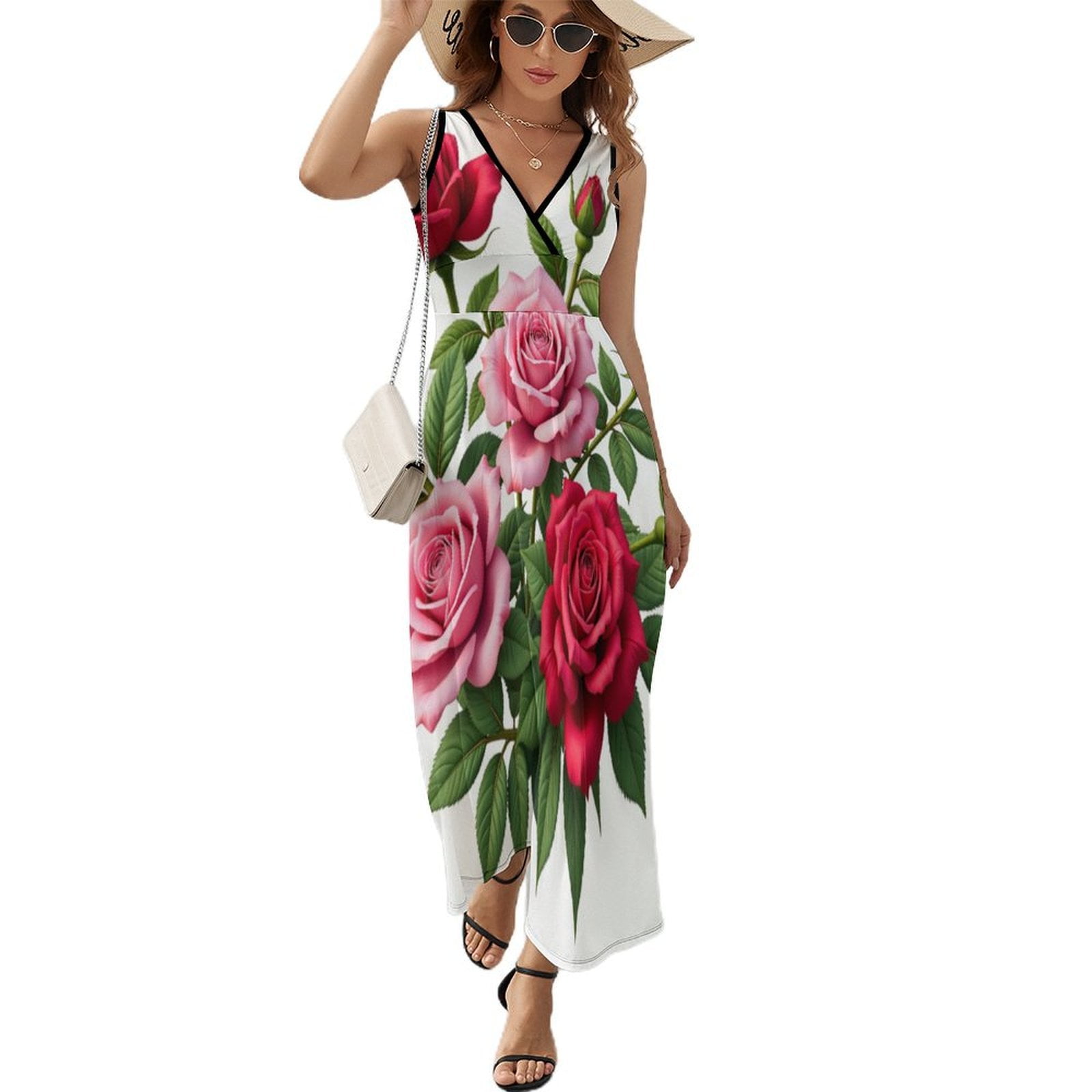 Beautiful Roses in Bloom Dress Fashion Boho Beach Long Dresses Female ...