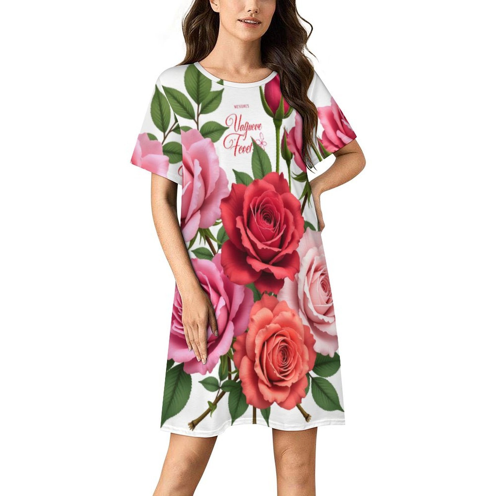 Beautiful Roses in Bloom Women Nightgown Sleepwear Short Sleeves For ...