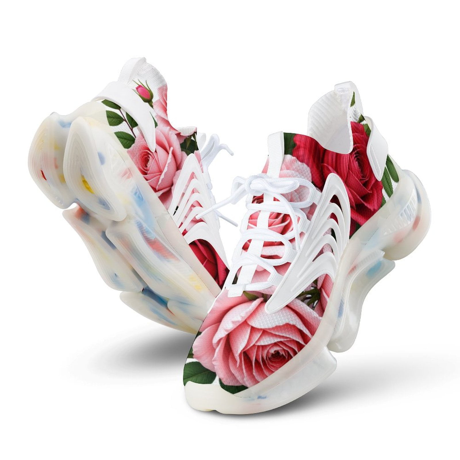 Beautiful Roses on White Walking Shoes for Men Woman Lightweight Tennis ...