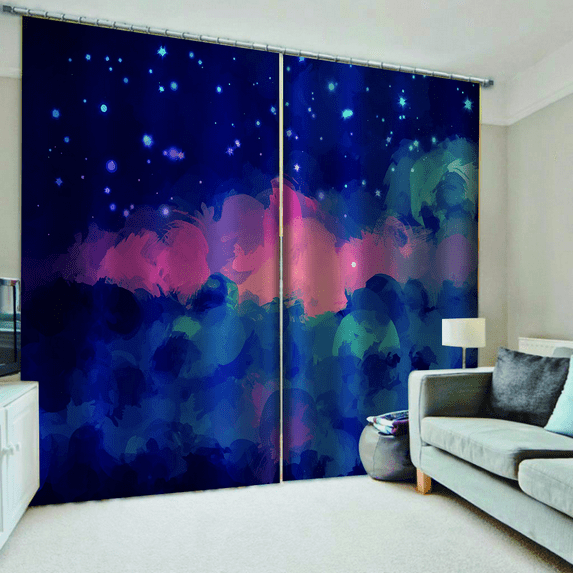 Beautiful Round Moon Star Sky Sea Ocean Window Curtains Blinds For ...